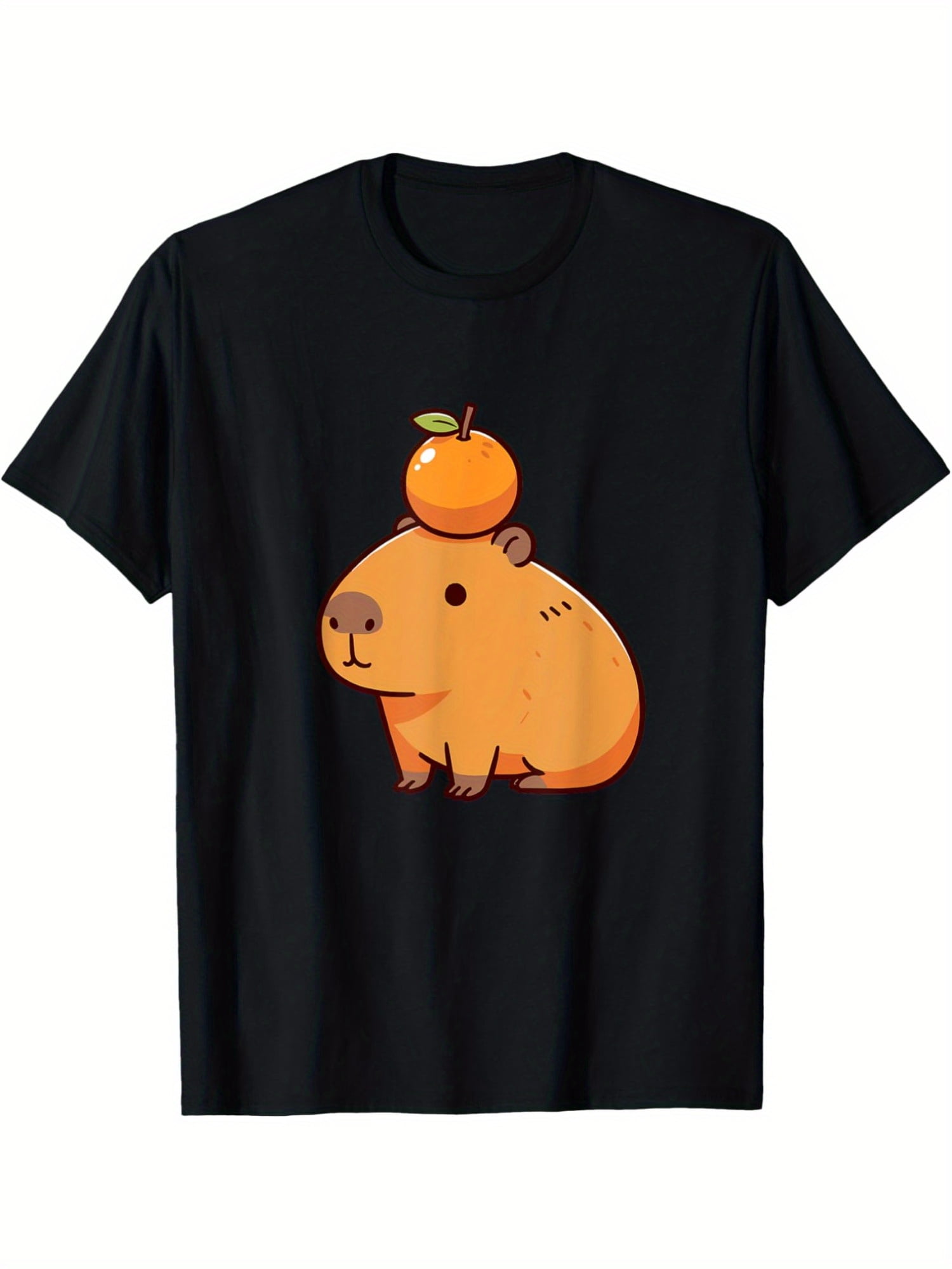 Capybara & Orange Graphic Tee - Soft Cotton, Casual Round Neck T-Shirt ...