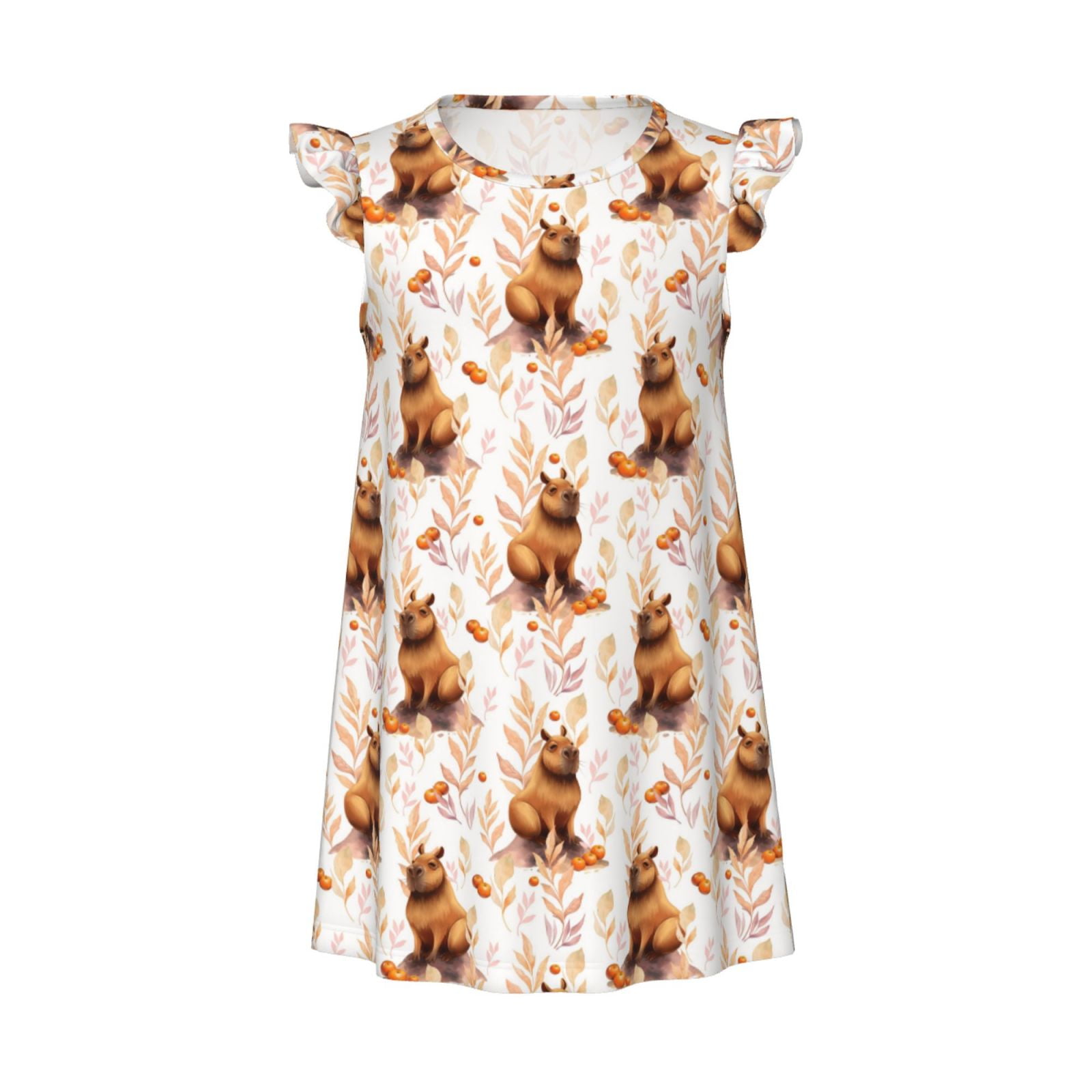 Capybara Orange Leaf Girls Nightgowns, Flutter Sleeve Pajamas ...