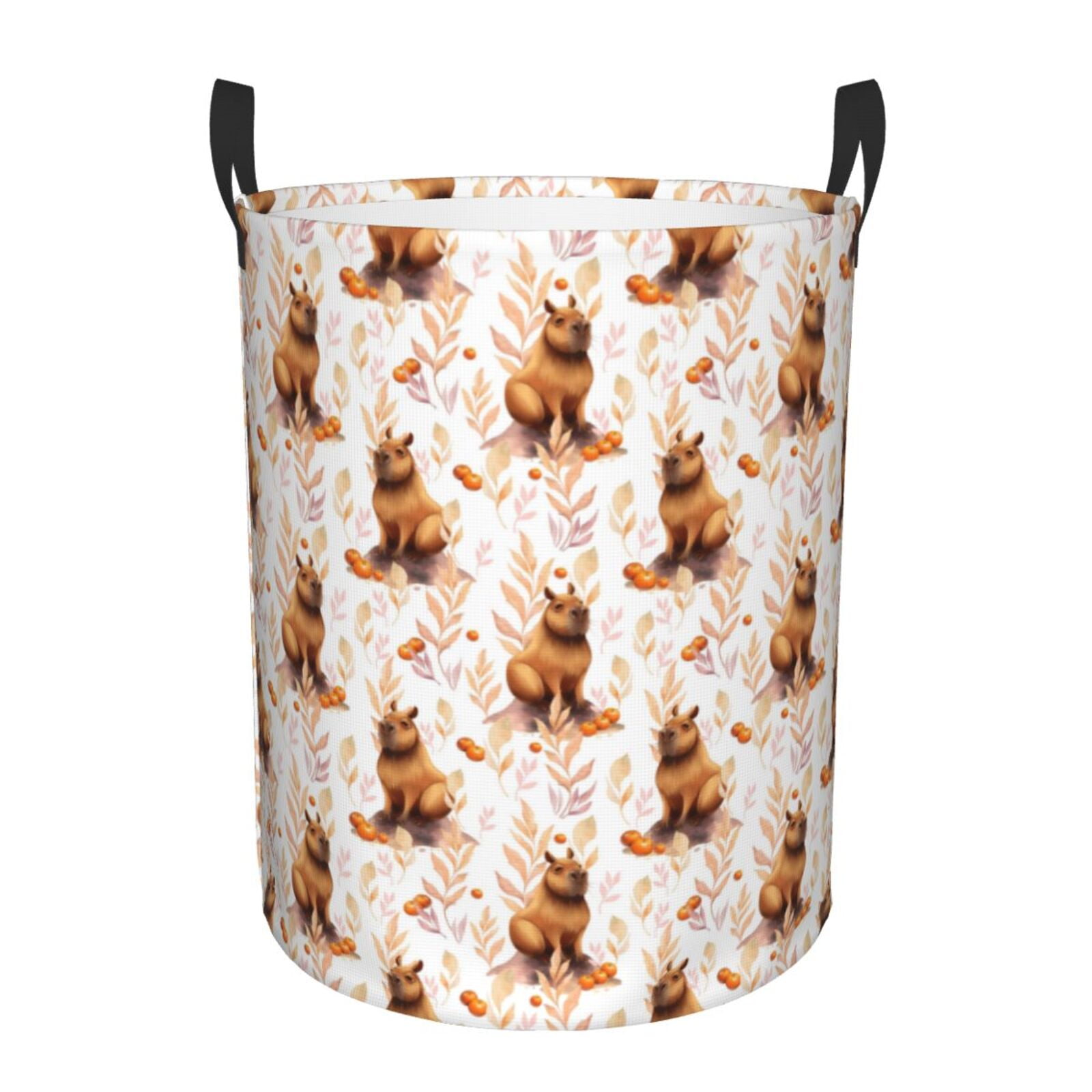 Capybara Orange Leaf Laundry Basket with Handles - Freestanding Laundry ...