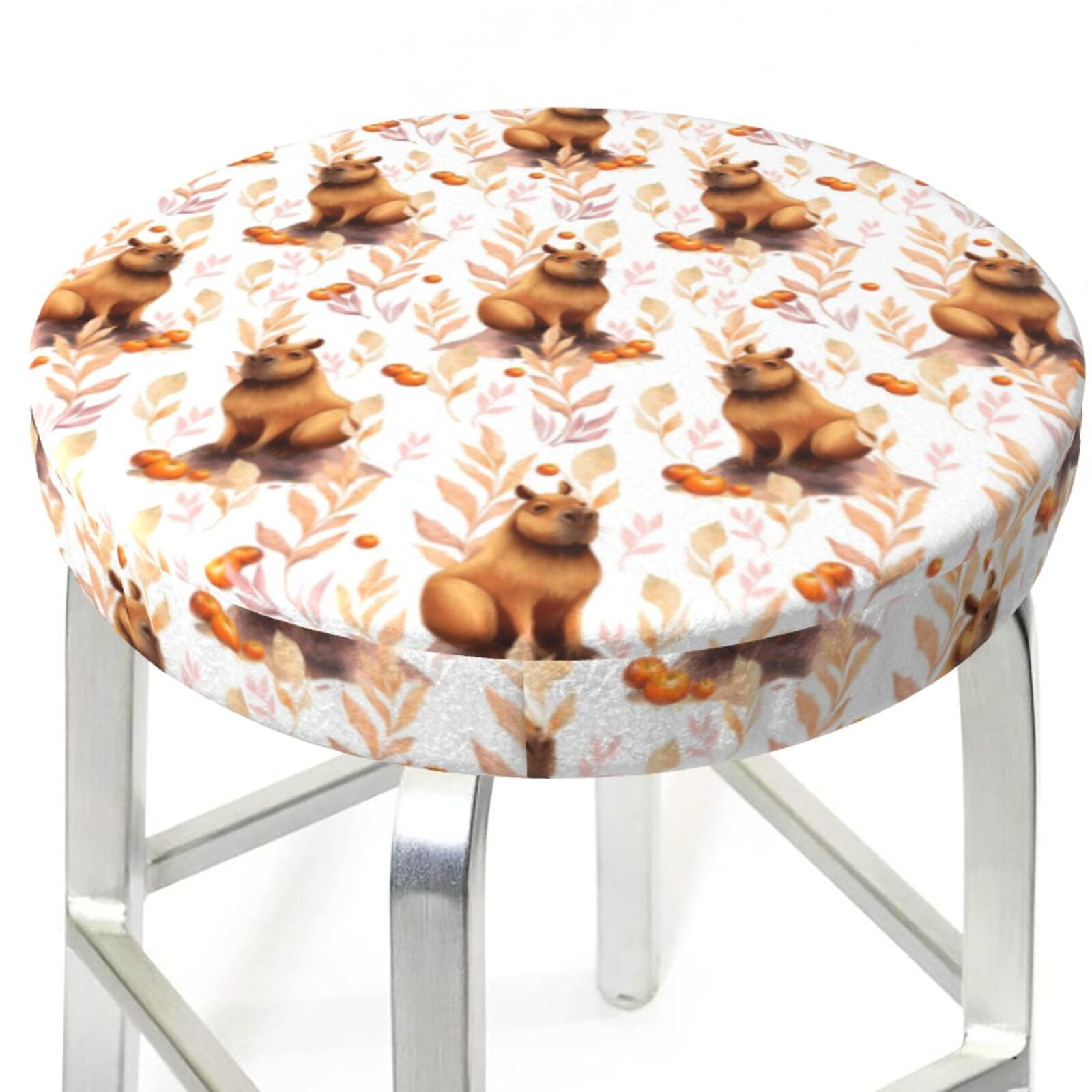 Capybara Orange Leaf Round Bar Stool Seat Covers, Elastic Round Chair ...