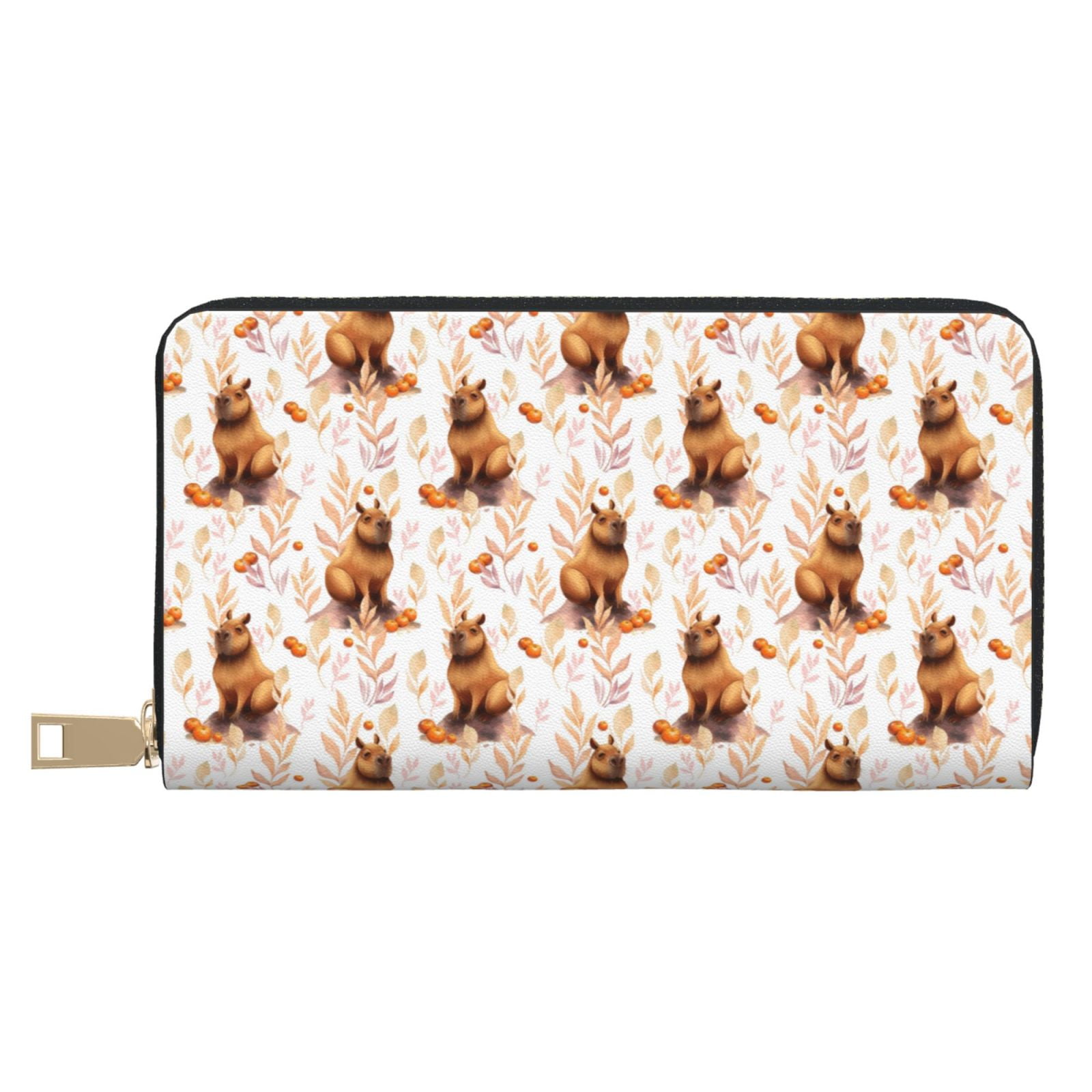 Capybara Orange Leaf Wallet Women, Leather Bifold Multi Card Wallet ...