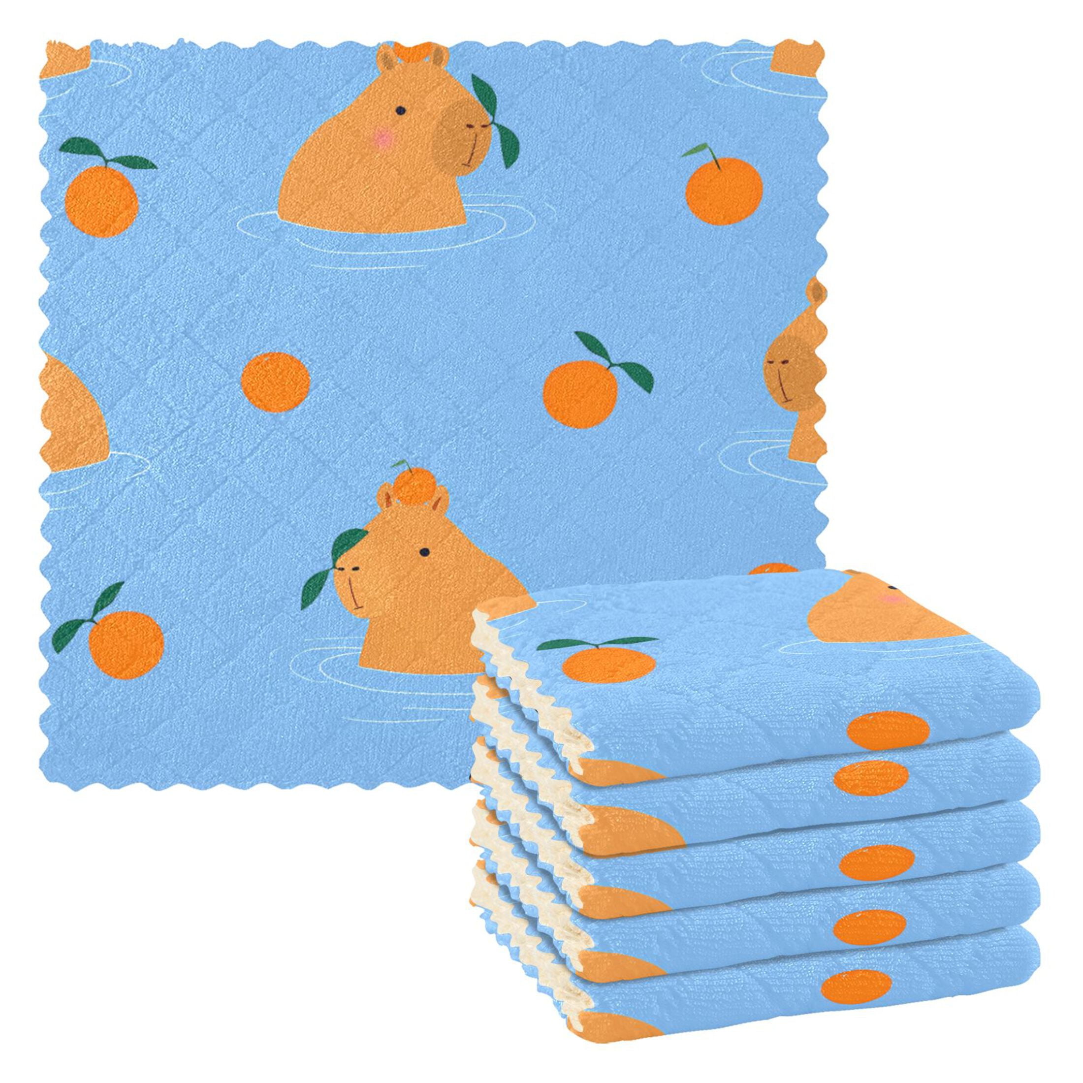 Capybara Orange Pattern Dish Towels 6 Pack Kitchen Cleaning Dish Cloths ...