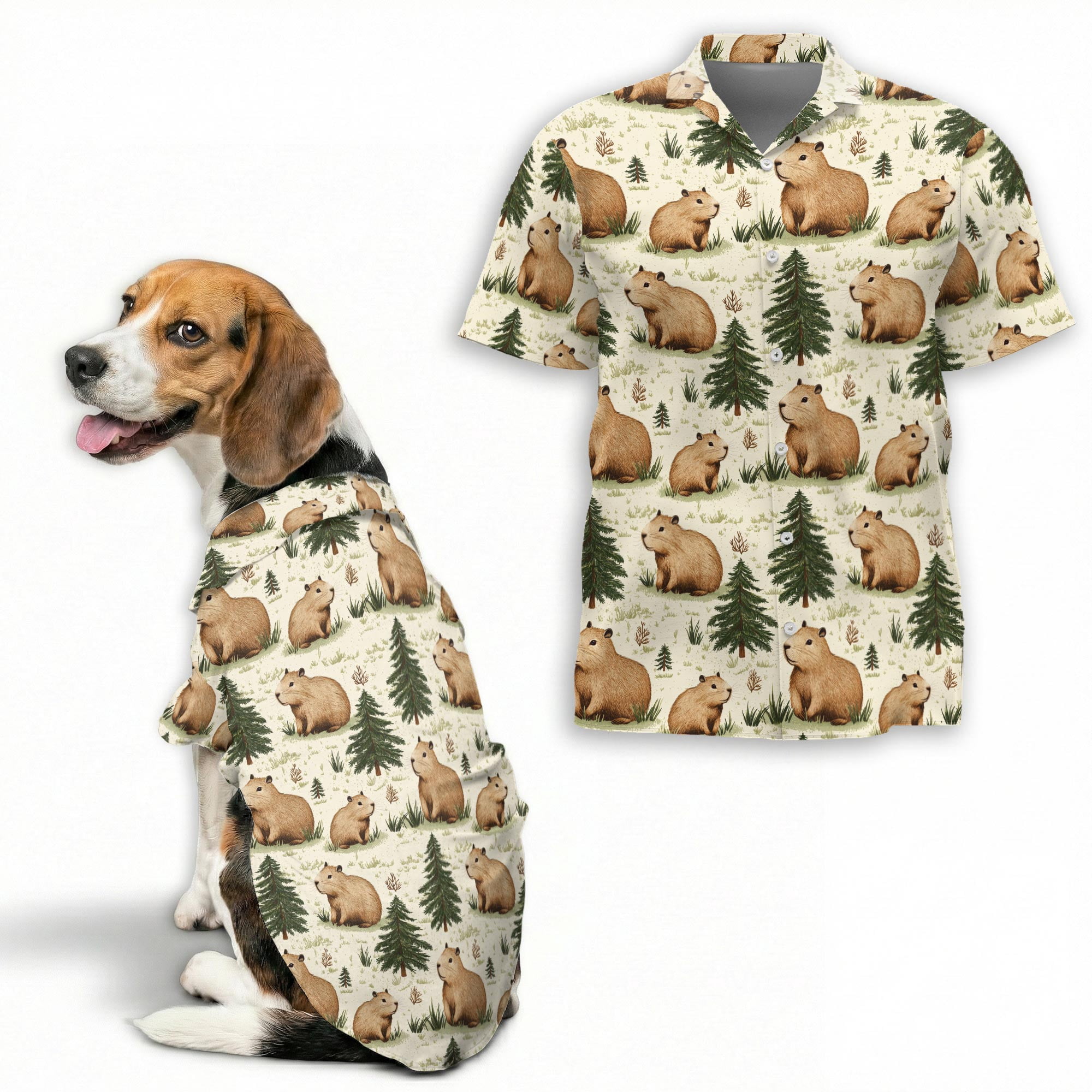 Capybara Pattern Hawaiian Shirt, Cute Capybara Animal Print Button Down ...