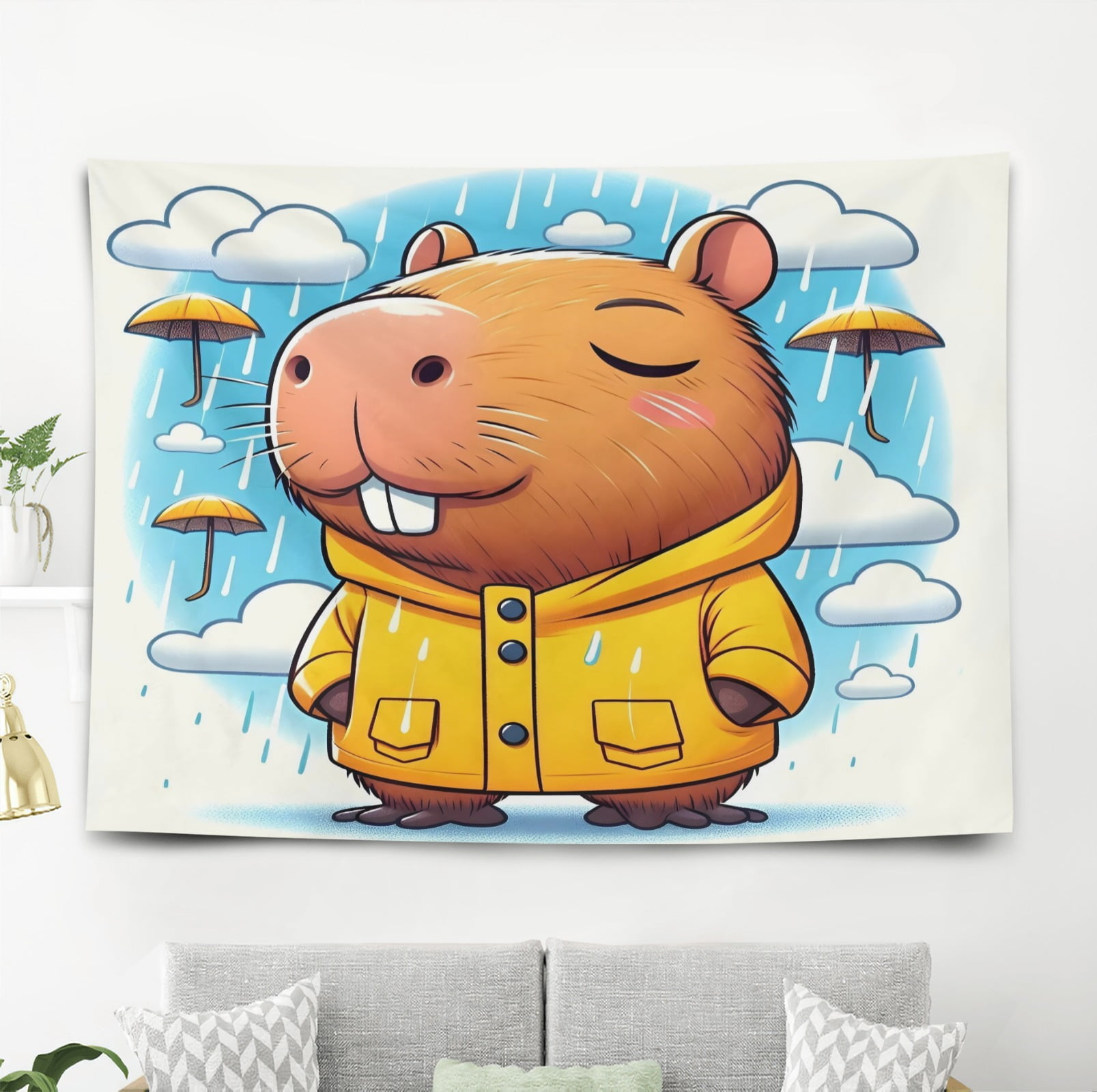 Capybara Pattern Wall Hanging 50*60 Inches High-Quality Peach Skin ...
