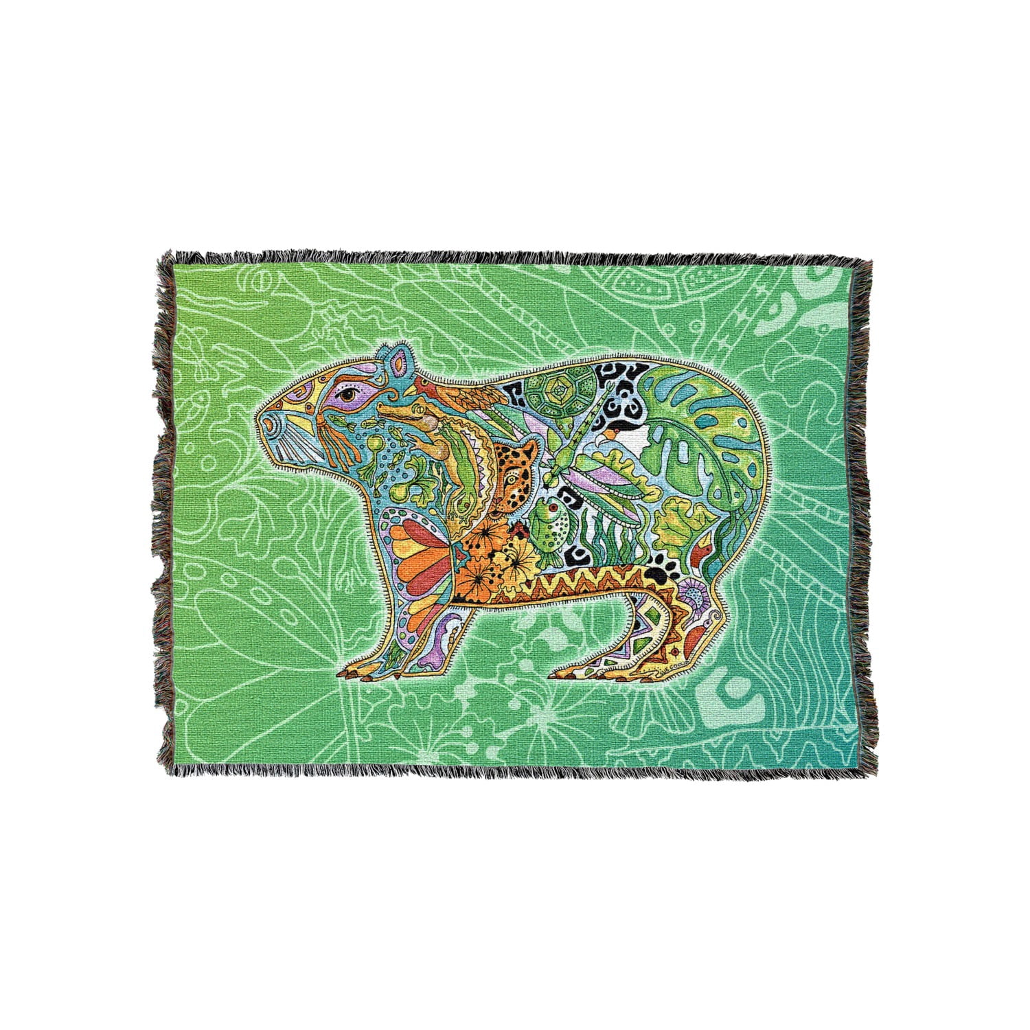 Capybara Pattern Woven Throw Blanket, 100% Cotton, Fringed Edges ...