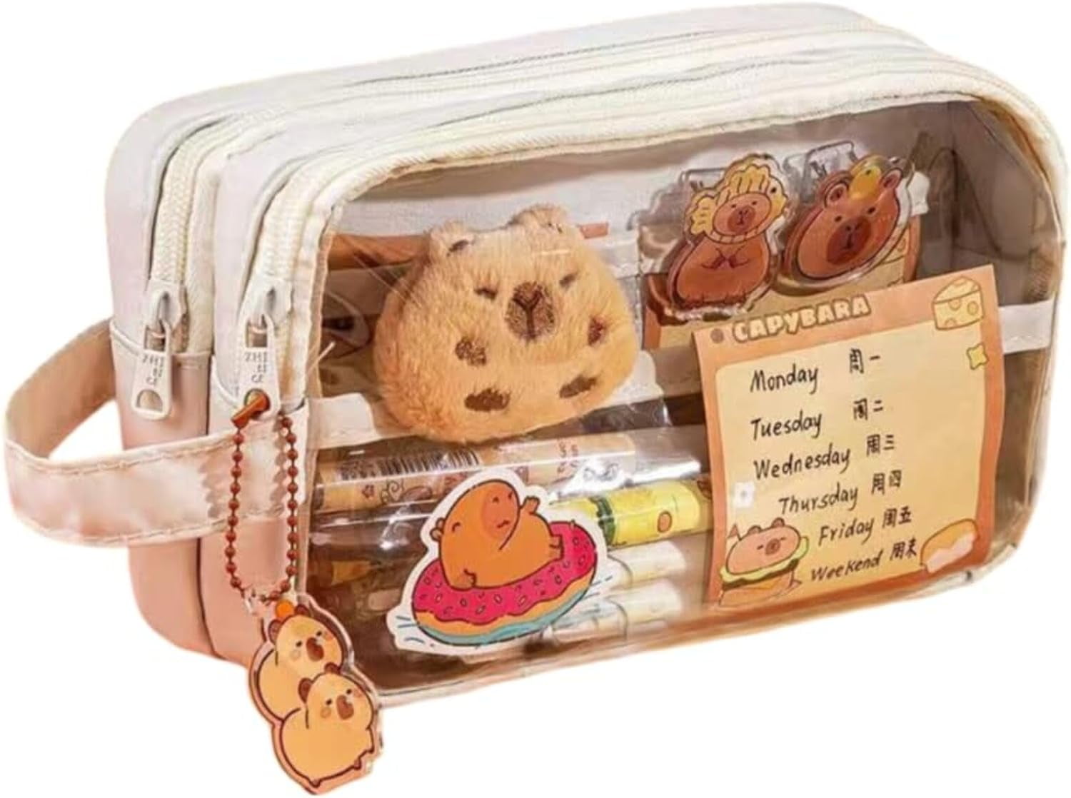 Capybara Pencil Case with Capybara Plush Pins and Stickers, Large ...