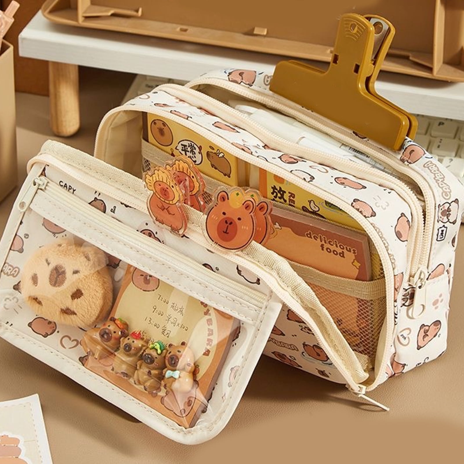 Capybara Pencil Holders Brooch Sticker Pencil Case Large Capacity Pen ...