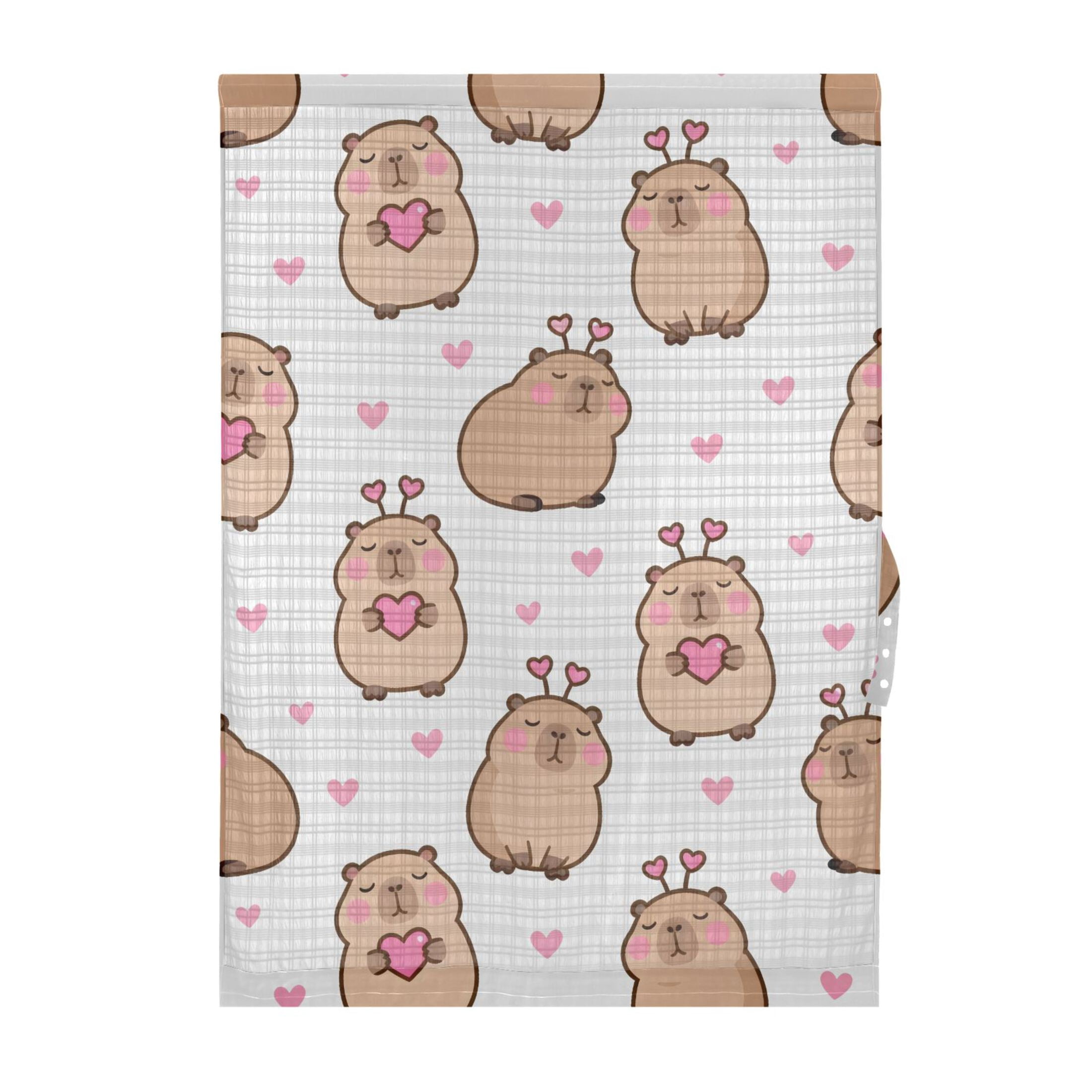 Capybara Pink Hearts Pattern Door Curtain Sheer Privacy Light Filtering ...