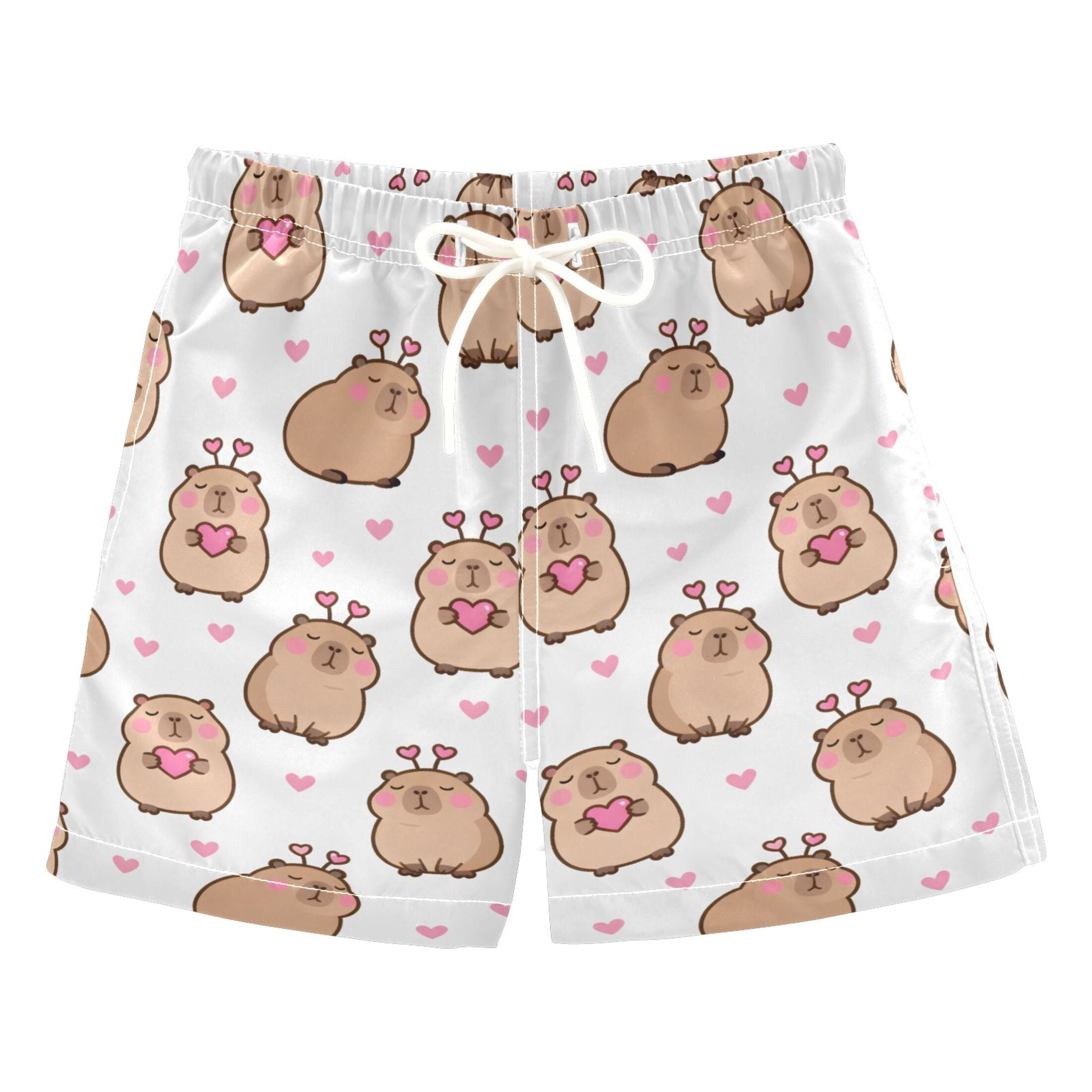 Capybara Pink Hearts Pattern Swim Trunks Quick Dry Beach Pool Board ...