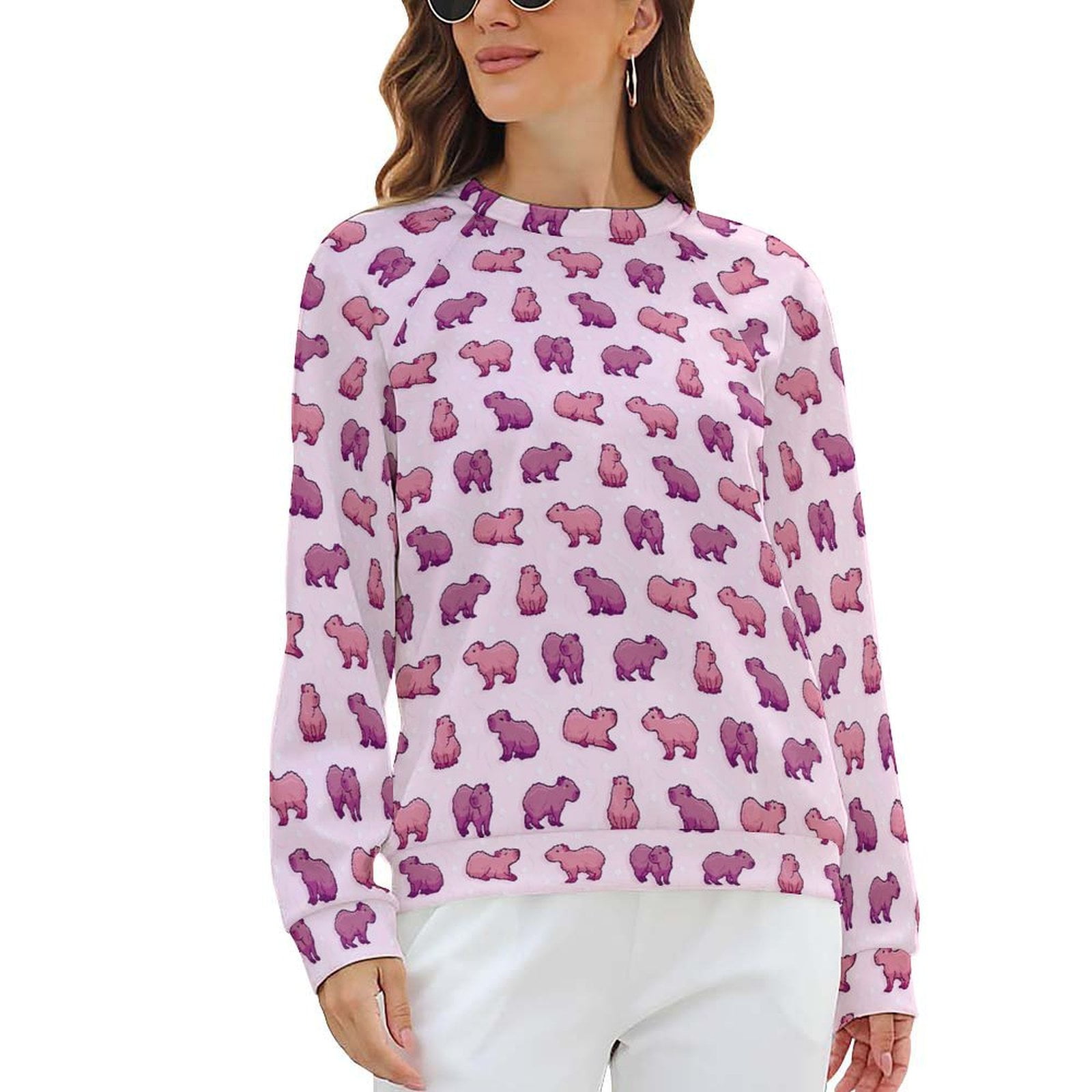 Capybara Pink Ladies Tops Women Sweatshirts With Long Sleeve Loose Fit ...