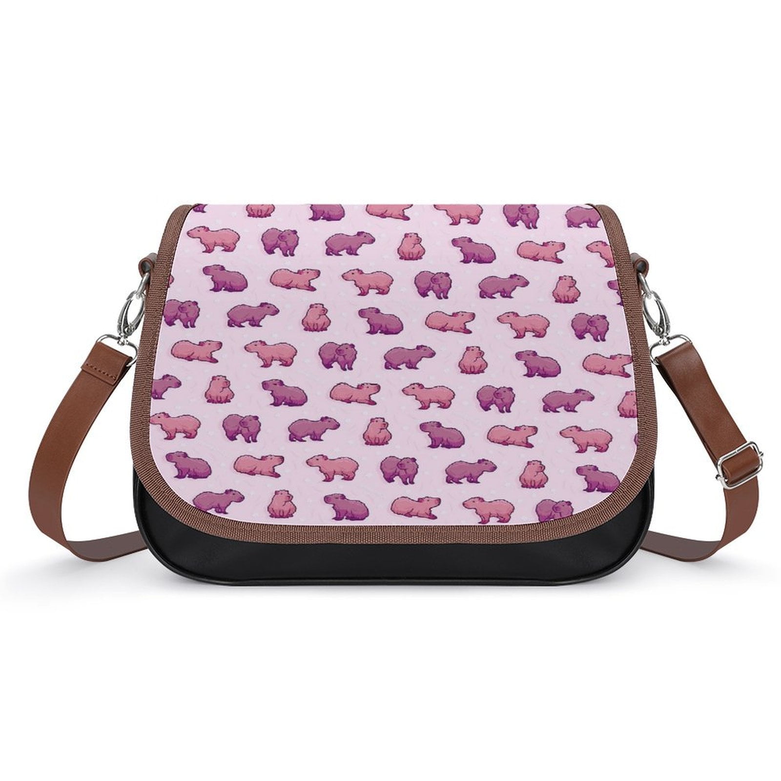 Capybara Pink Women's PU leather crossbody bag with hook and loop ...