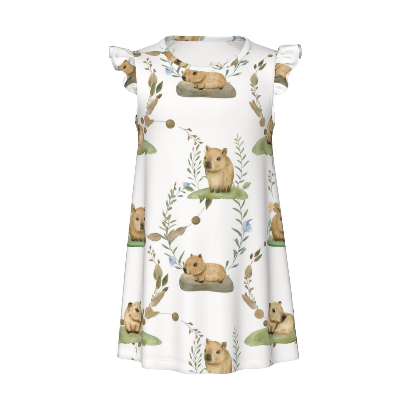 Capybara Plant Girls Nightgowns, Short Sleeves Dress Girls Sleepwear ...