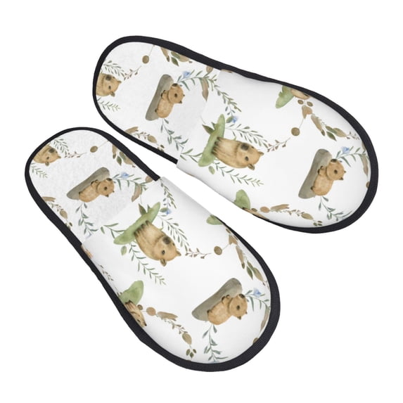 Capybara Plant House Slippers for Women Indoor, Fuzzy Warm Women's ...