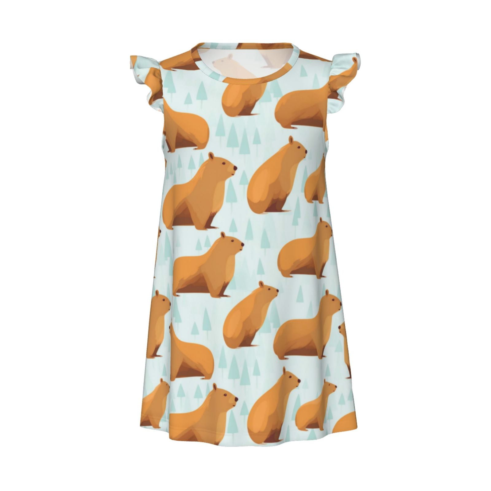 Capybara Plant Print Girls Nightgowns, Pajamas for Girls, Soft Flutter ...