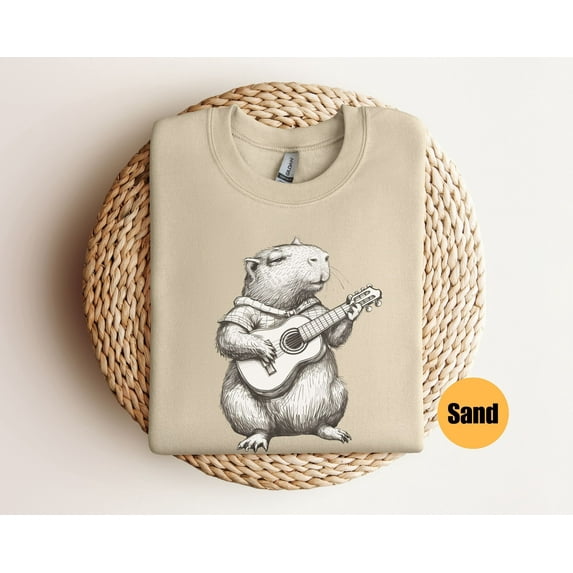 Capybara Playing Guitar T-Shirt Funny Capybara Crewneck Capybara Gift ...