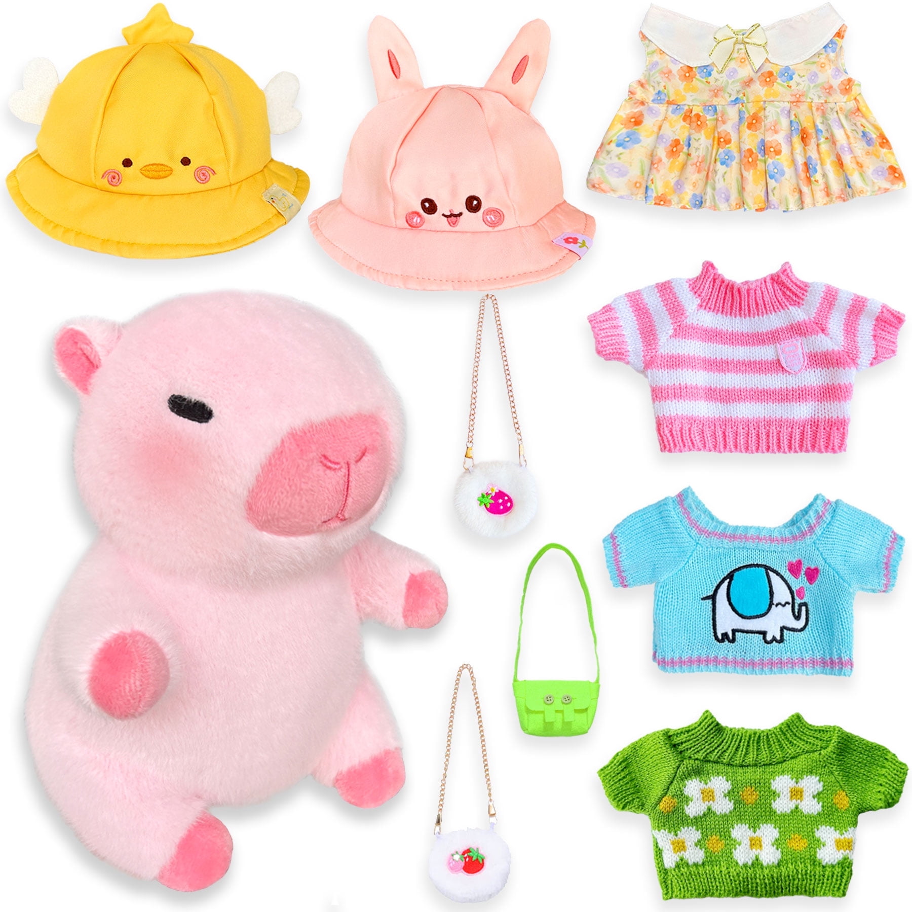 Capybara Plush with 9 pcs Clothes & Accessories, 10.2 in Cute Capybara ...