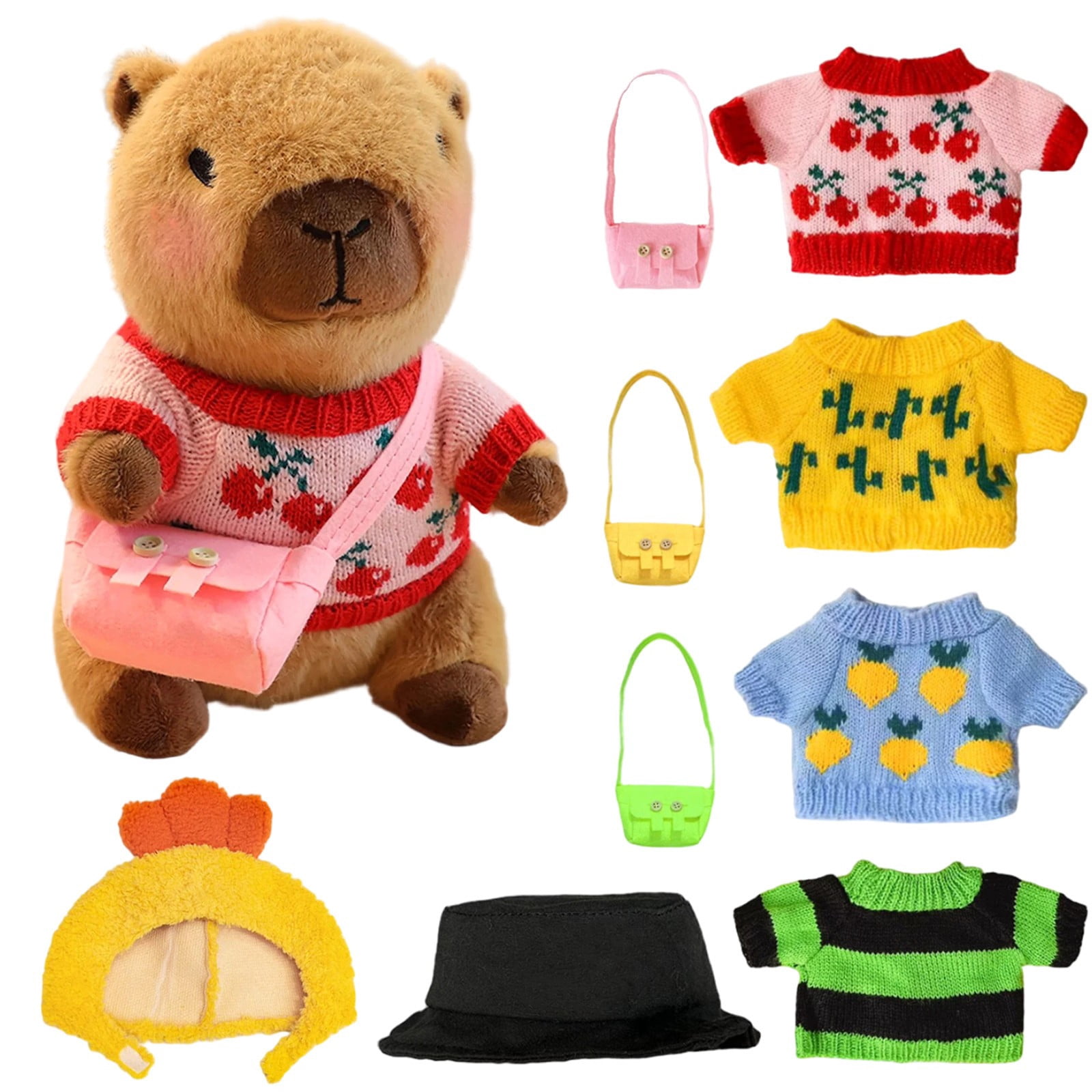 Capybara Plush with 9 pcs Clothes & Accessories, 9.84 inch Cute ...