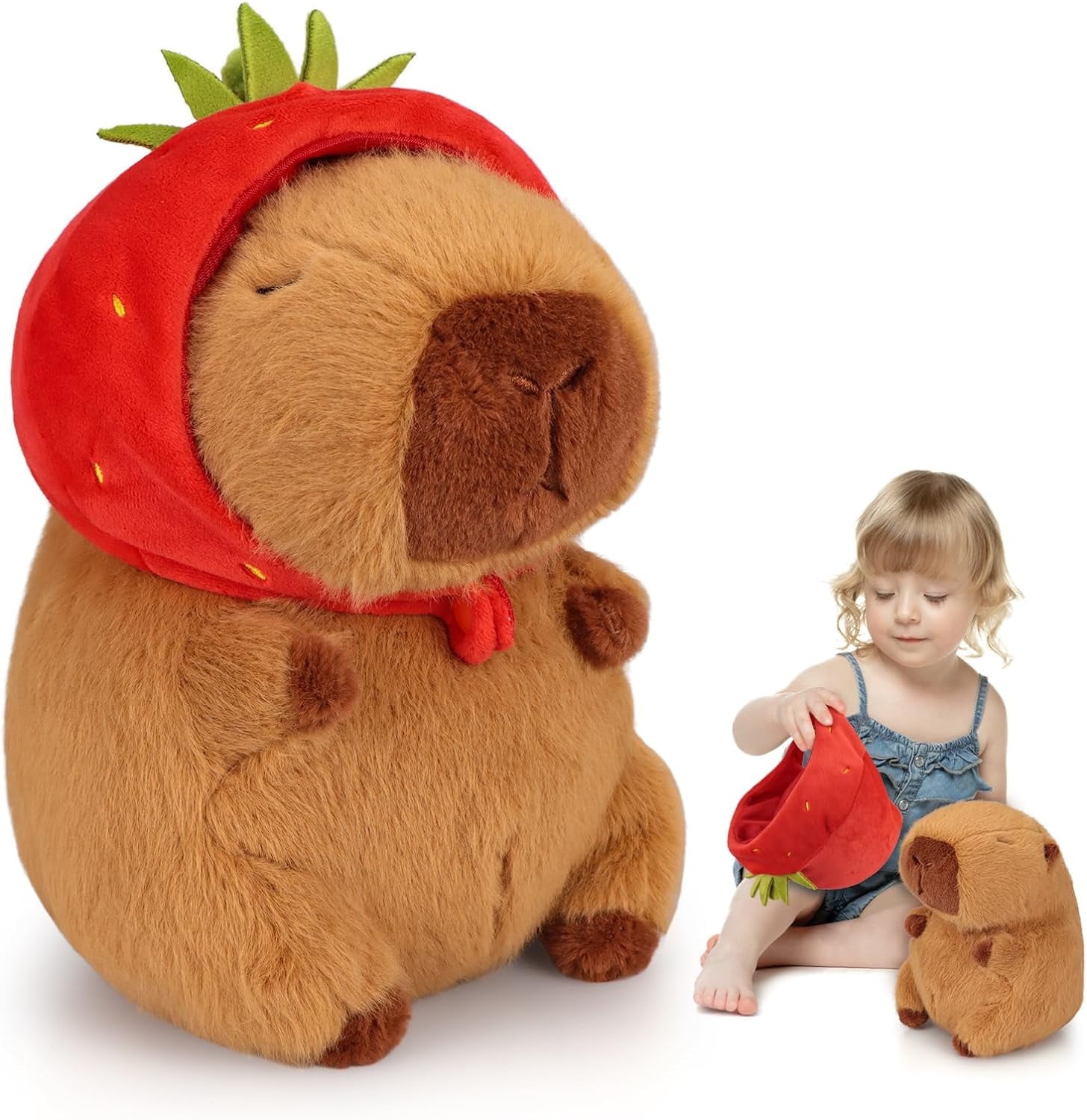 Capybara Plush Capybara Plush Toy with Strawberry Hat 9.8 Inch Kawaii ...