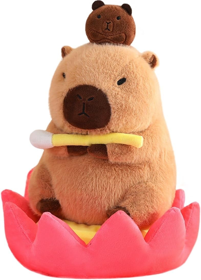 Capybara Plush Lotus Capybara Plush Toy,Stuffed Brown Capybara Sitting ...