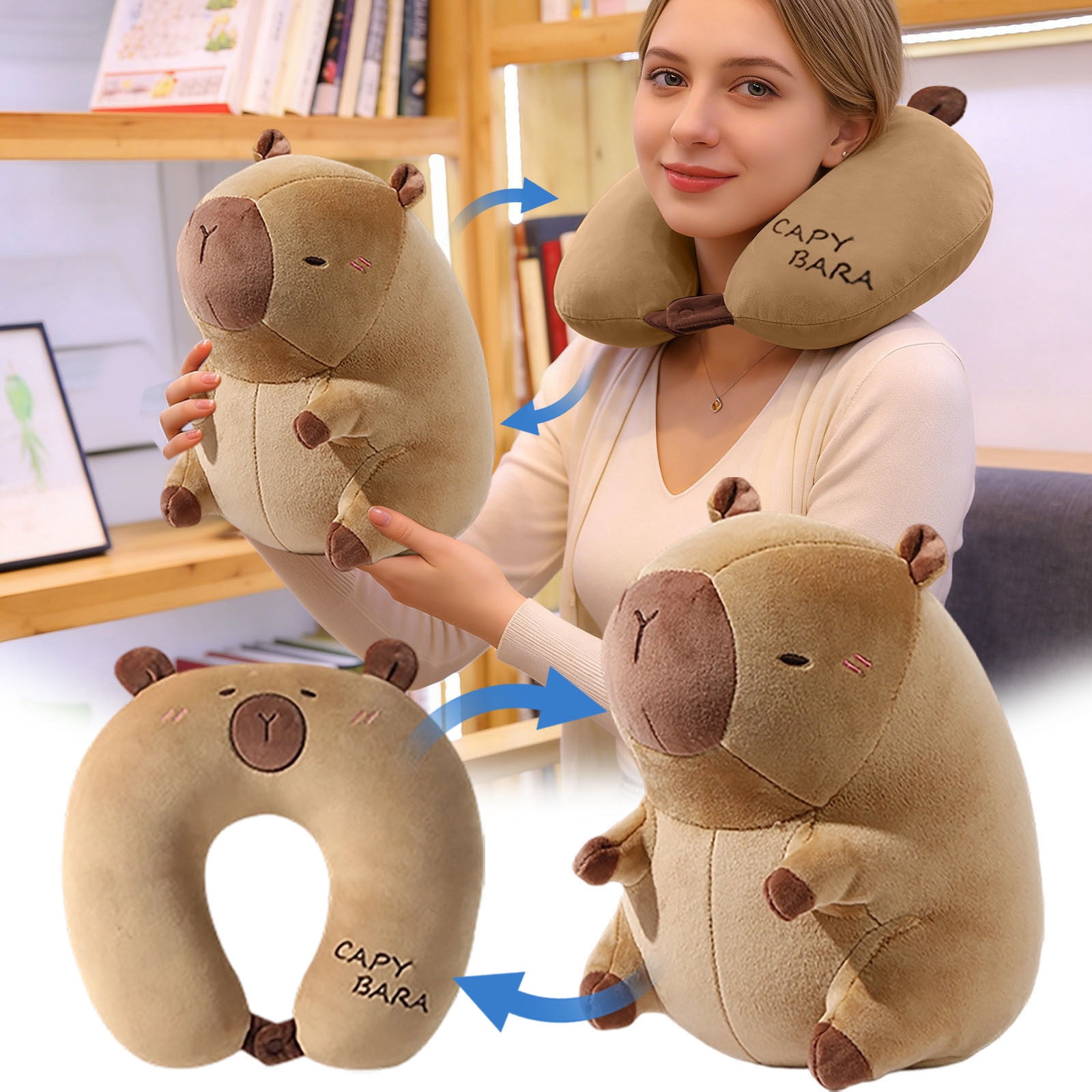 Capybara Plush Toy 2-In-1 Convertible Neck Pillow Soft Travel Pillow ...