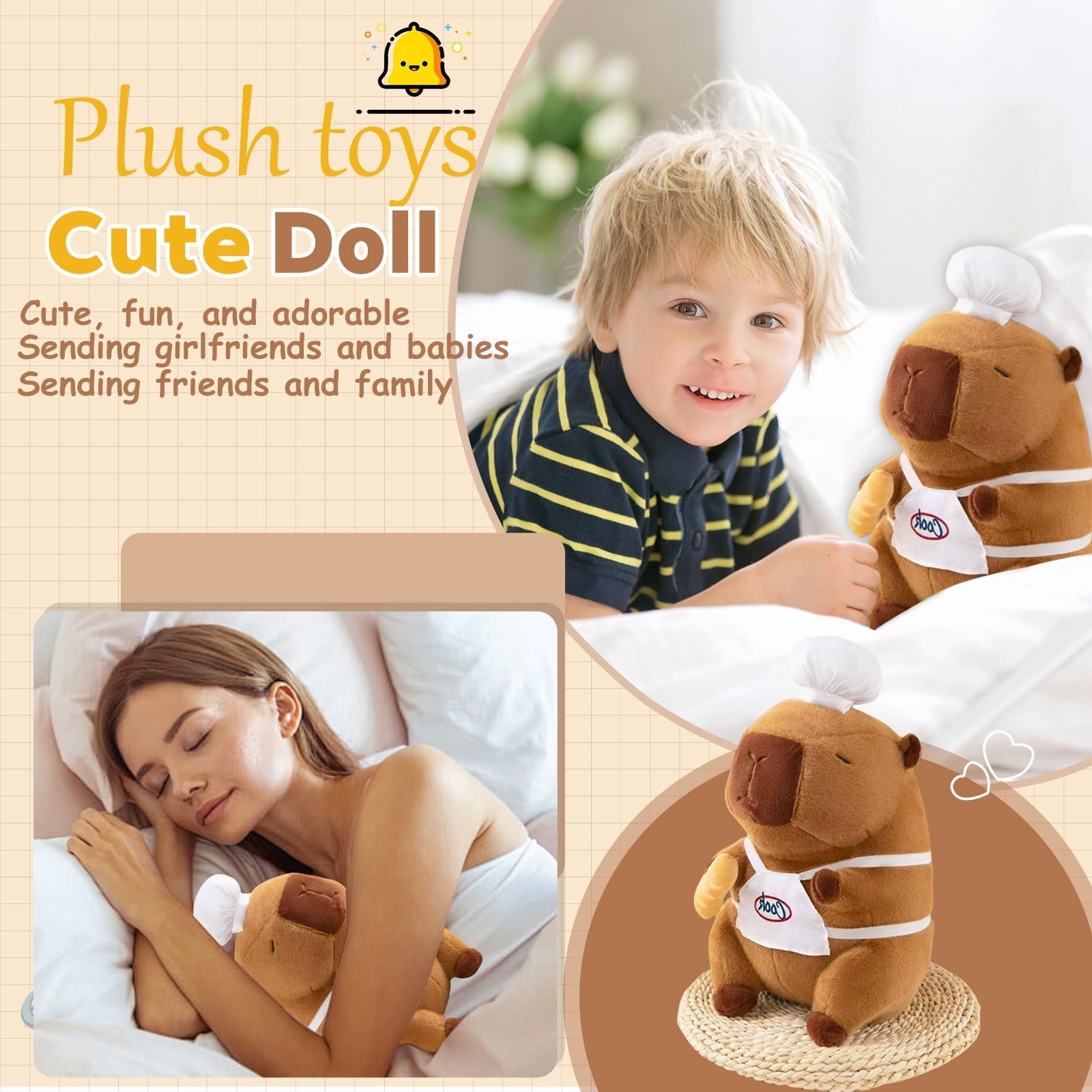 Capybara Plushies Toy, Cuddly & Soft Huggable Chief Baker Capybara ...