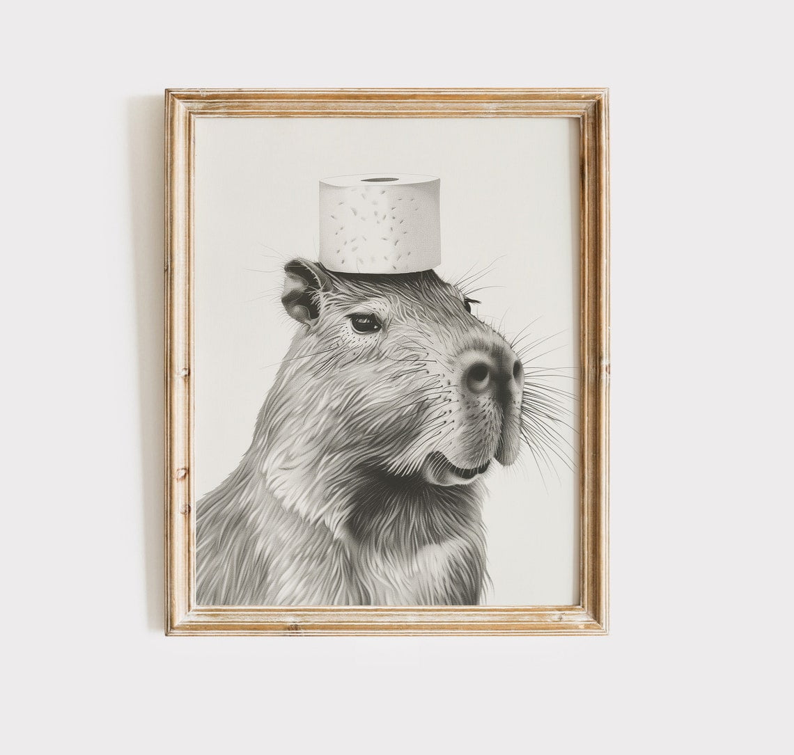 Capybara Poster Animal Bathroom Art Black And White Capybara Print Capybara Gift Bathroom Wall ...
