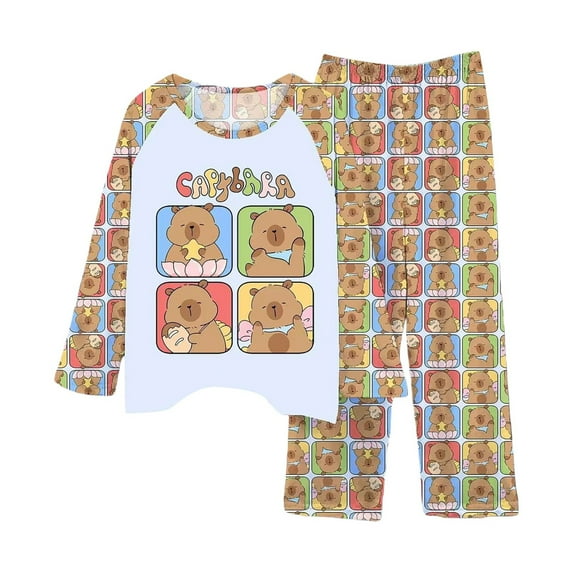 Capybara Print Girls Long Sleeve Pajama Kids Cute Animal Themed ...