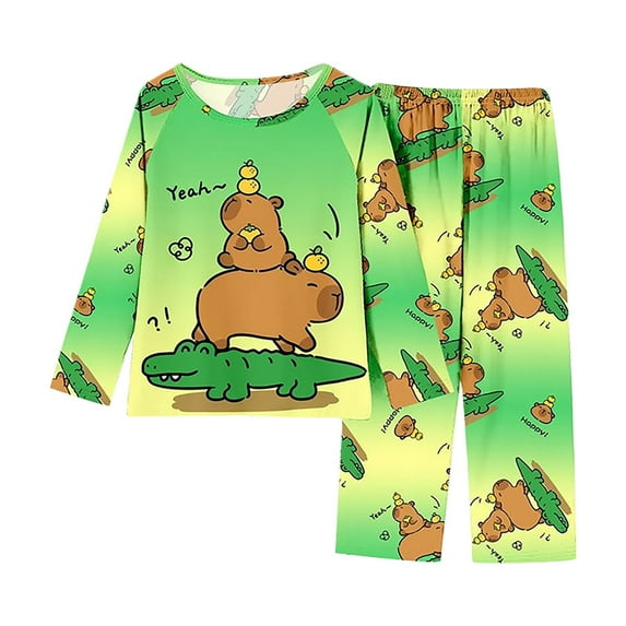 Capybara Print Girls Long Sleeve Pajama Kids Cute Animal Themed ...