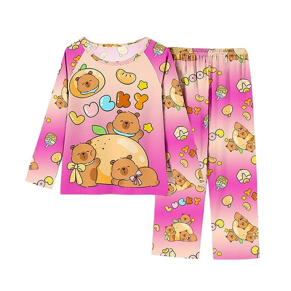 Capybara Print Girls Long Sleeve Pajama Kids Cute Animal Themed ...