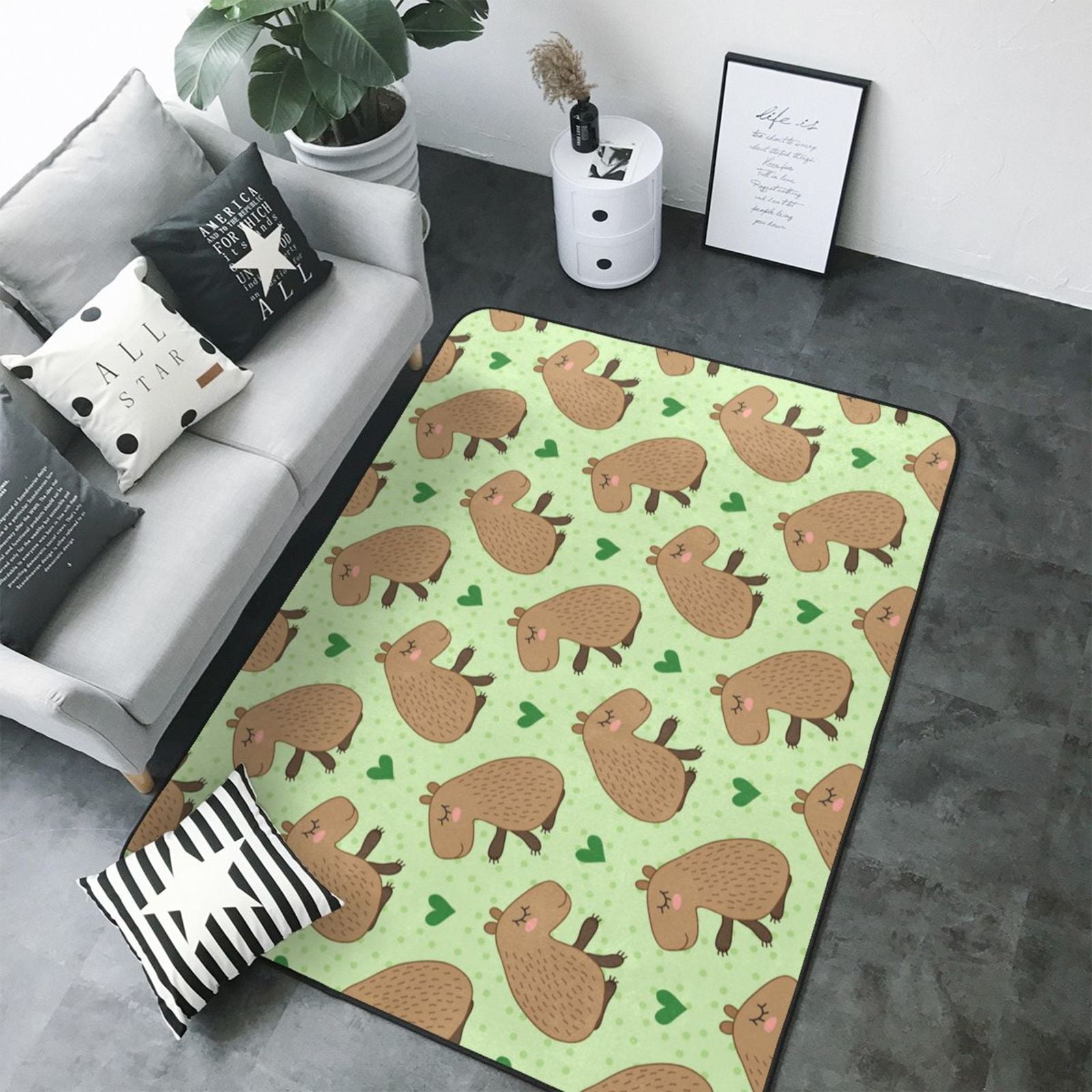 Capybara Print Green Area Rugs for Living Room Bedroom, 5x7 Soft Throw ...