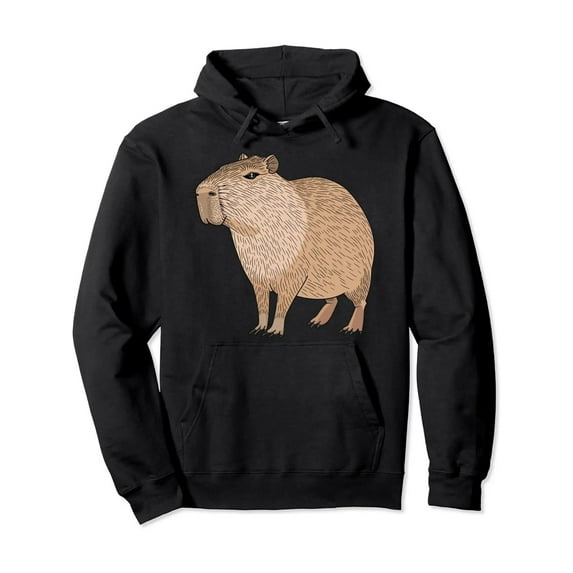 Capybara Print Hooded Sweatshirt - Black Capybara Art Streetwear ...