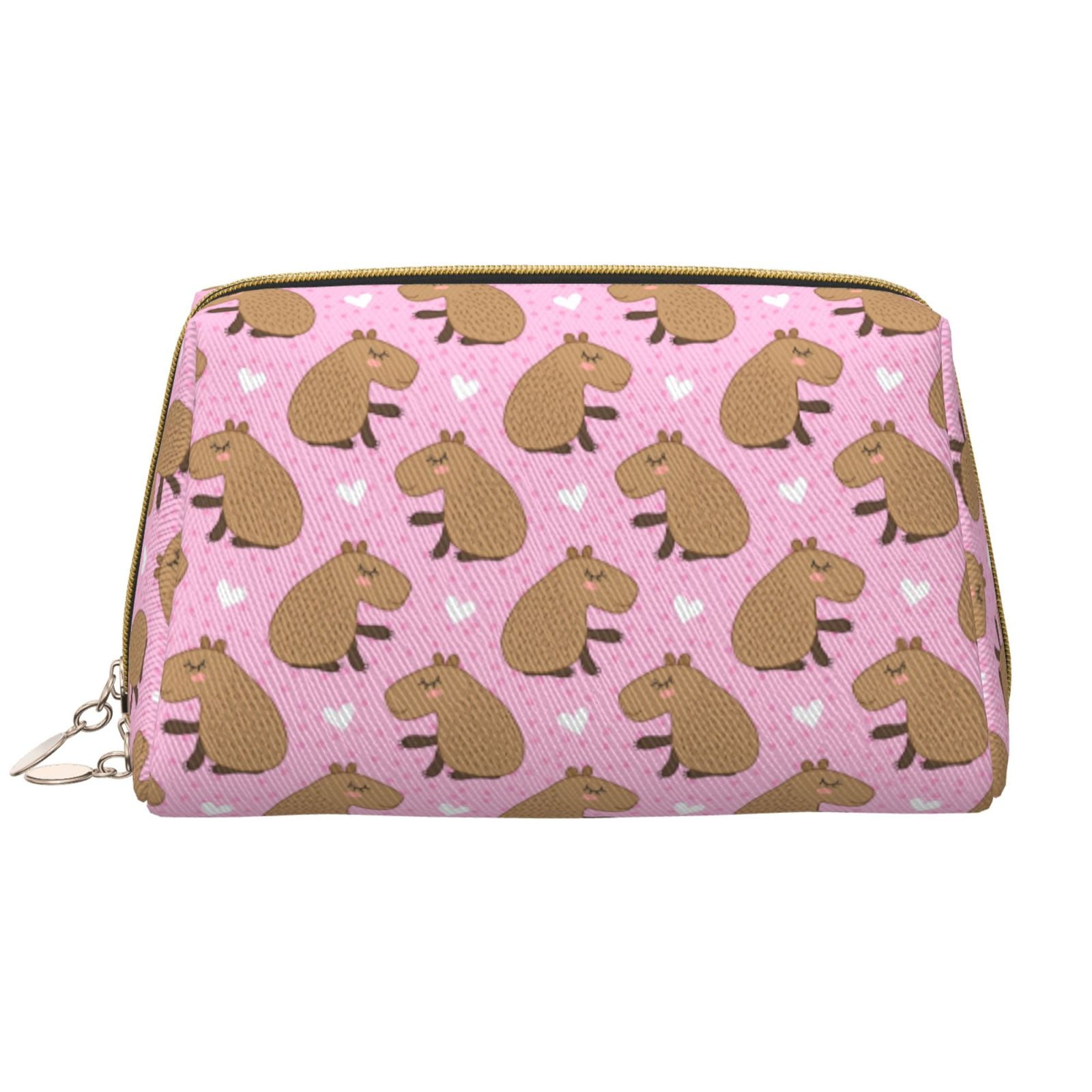 Capybara Print Pink Makeup Bag, Large Capacity Cosmetic Bag Portable ...