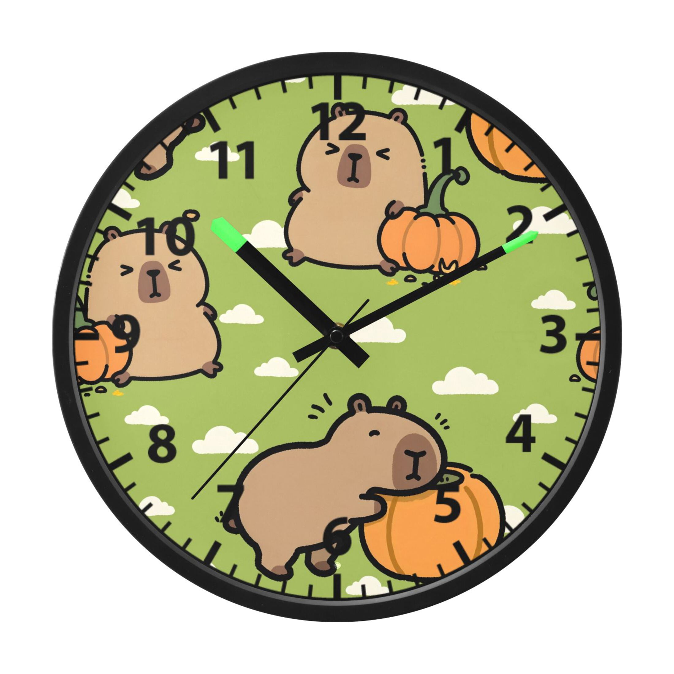 Capybara Pumpkin Cloud Pattern Wall Clock 12 Inch Voice Activated Night ...