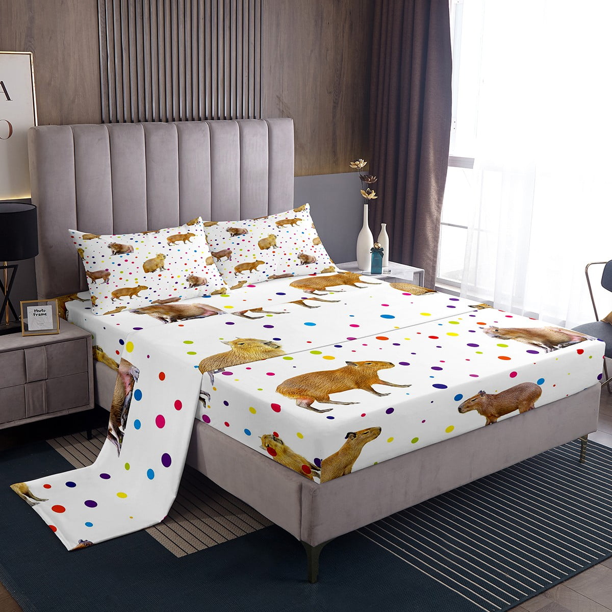 Capybara Queen Bed Sheets Set Gifts for Capybara Lovers,Colorful Polka ...