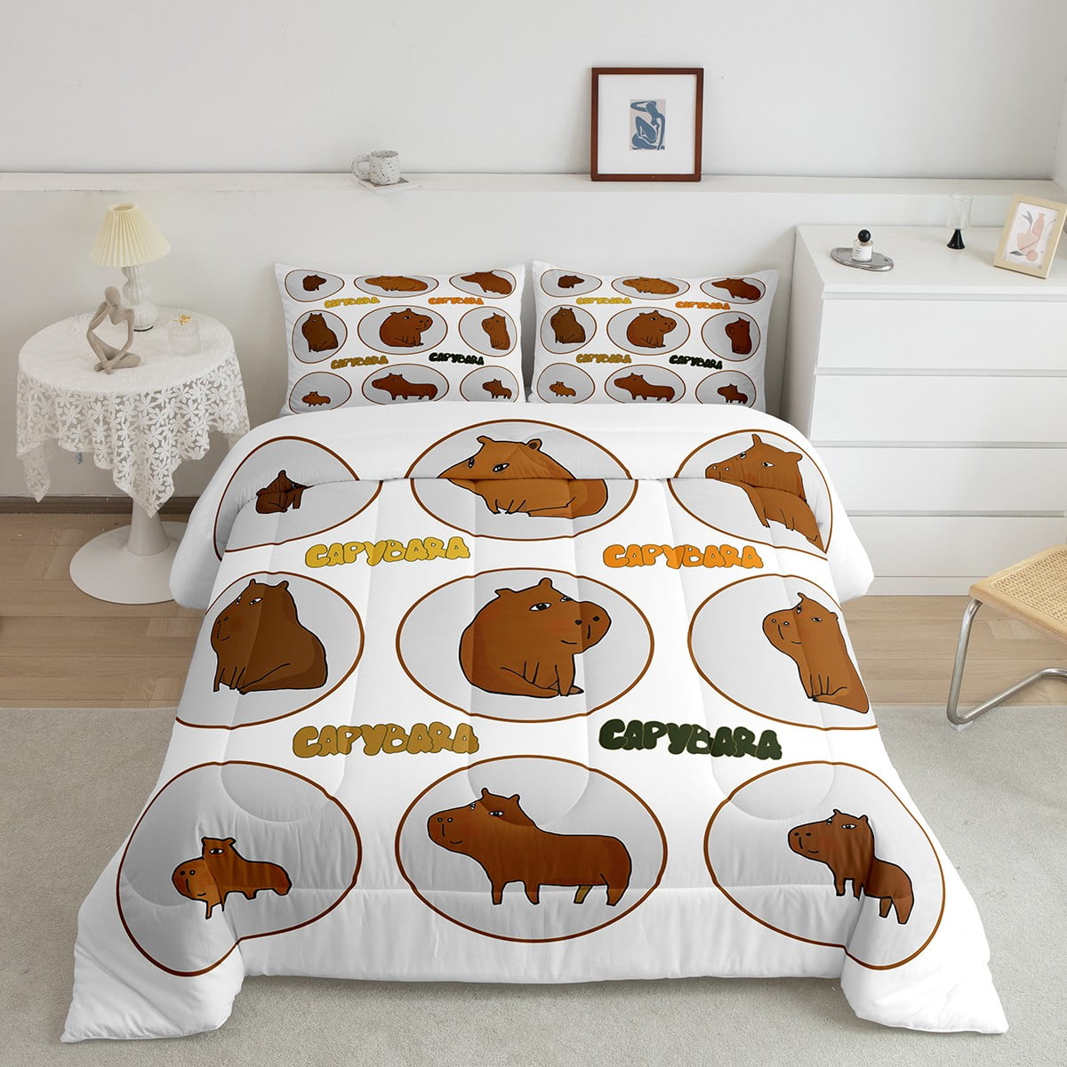 Capybara Queen Comforter Set Brown Rodent Animals Capybaras Bedding for ...