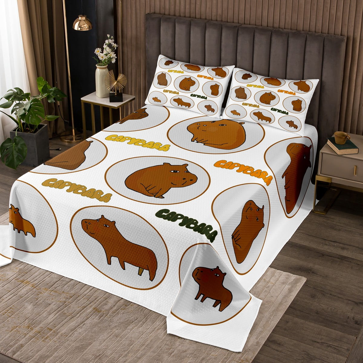 Capybara Queen Quilt Set Brown Rodent Animals Capybaras Bedspread for ...