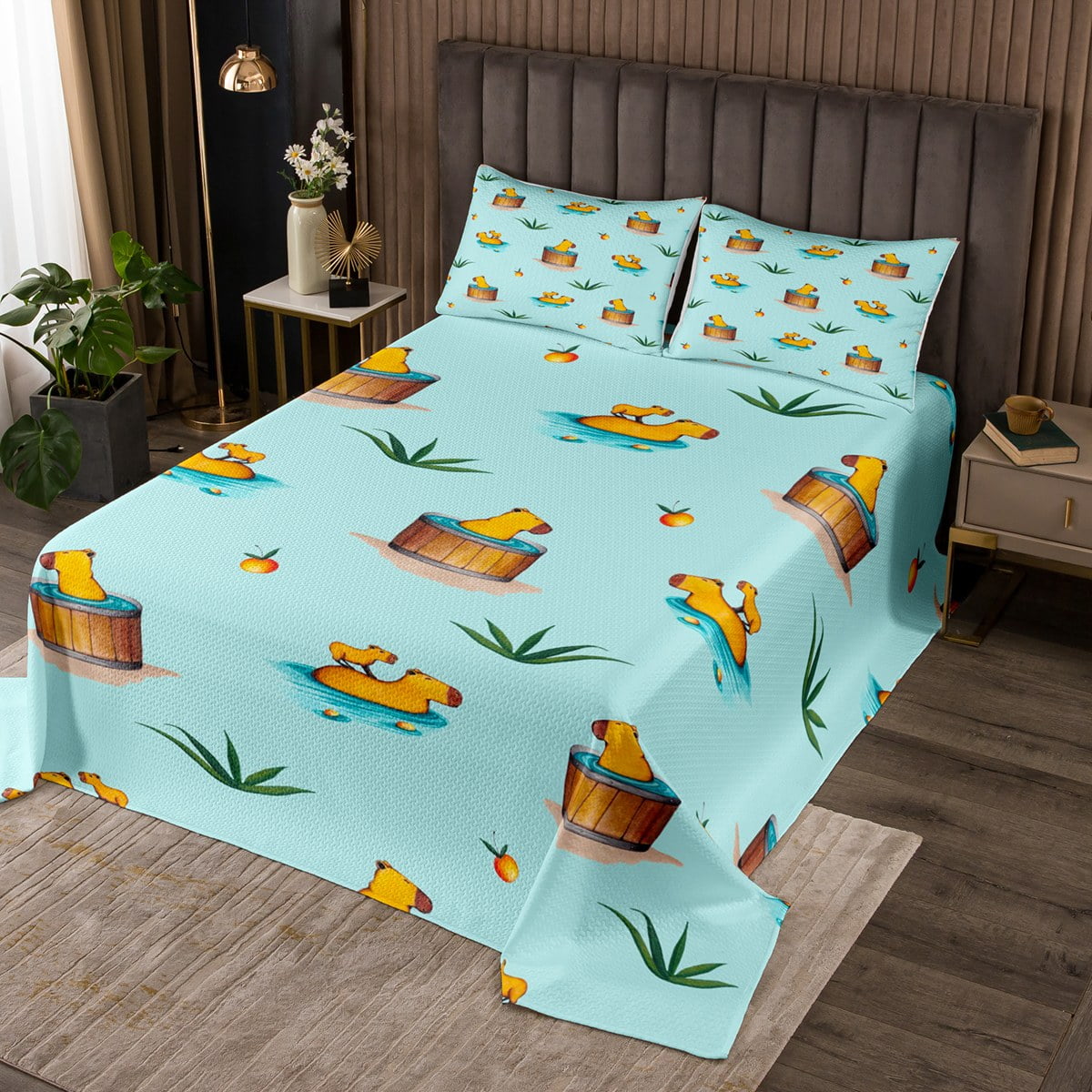 Capybara Queen Quilt Set Cute Rodent Animals Capybara Bedspread Funny ...