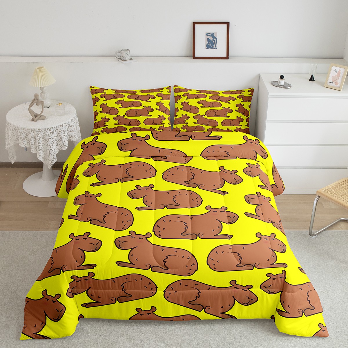 Capybara Queen Comforter Set Kawaii Bedding Set Wild Animals Quilt ...