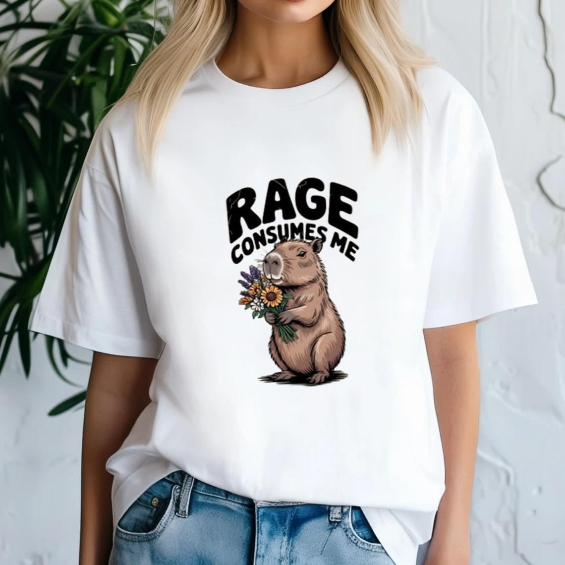 Capybara Rage Consumes Me Funny Animal Meme Quote Unisex T-shirt, for men & women, up to size ...