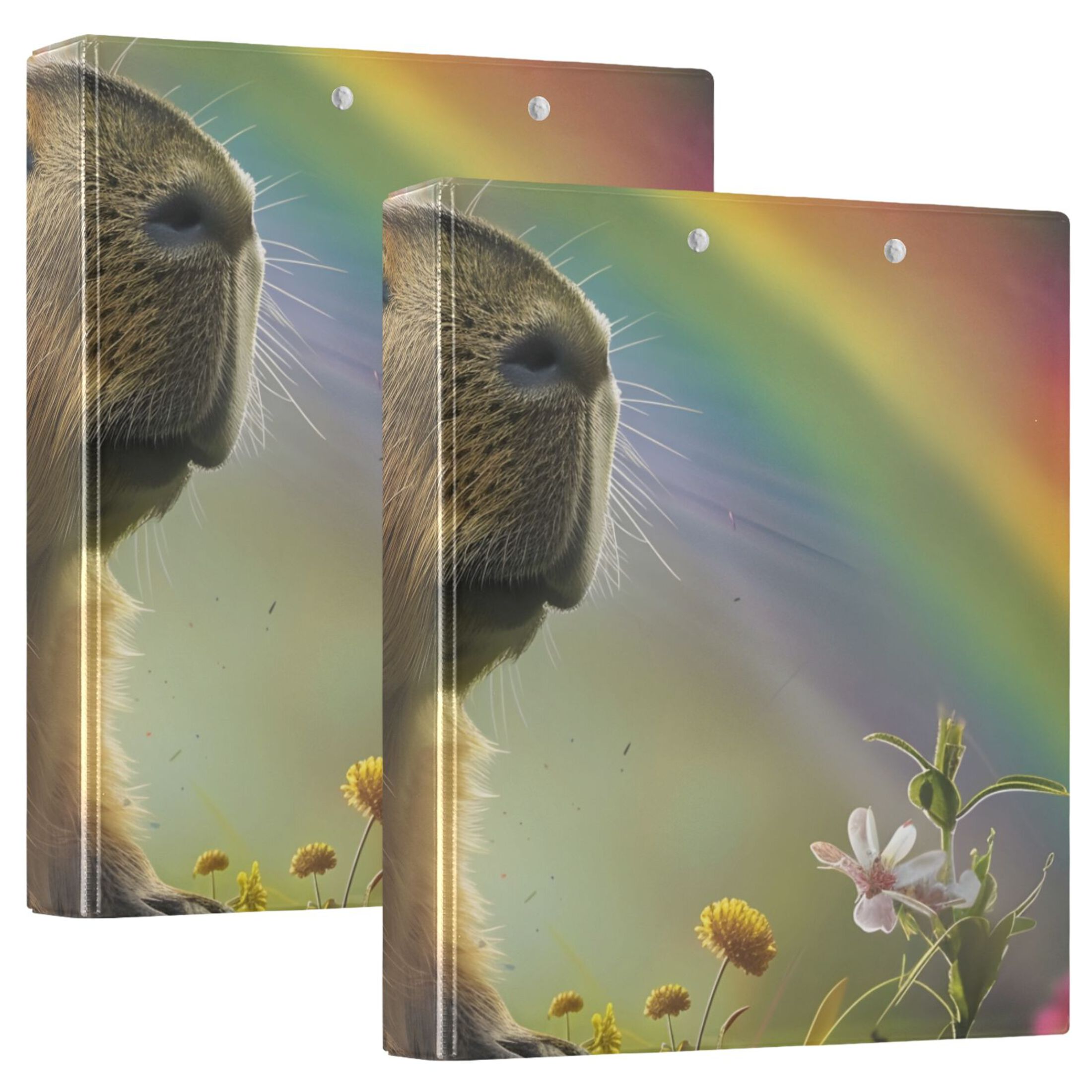 Capybara Rainbow Flowers Sun Round Ring Binder 3 Rings 1.5" Capacity ...