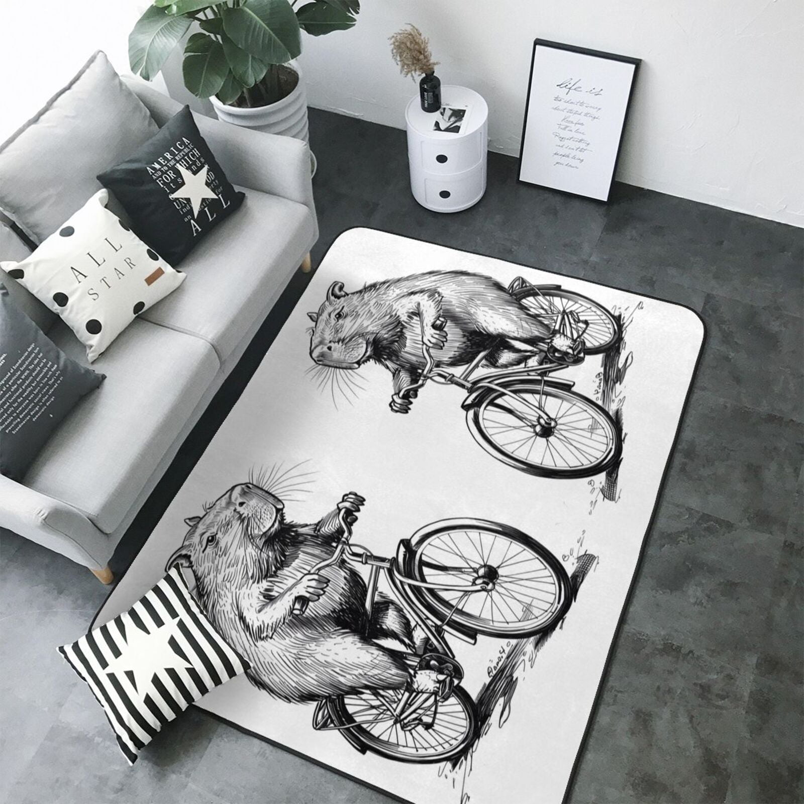 Capybara Riding Bicycle Area Rugs for Living Room Bedroom, 5x7 Soft ...