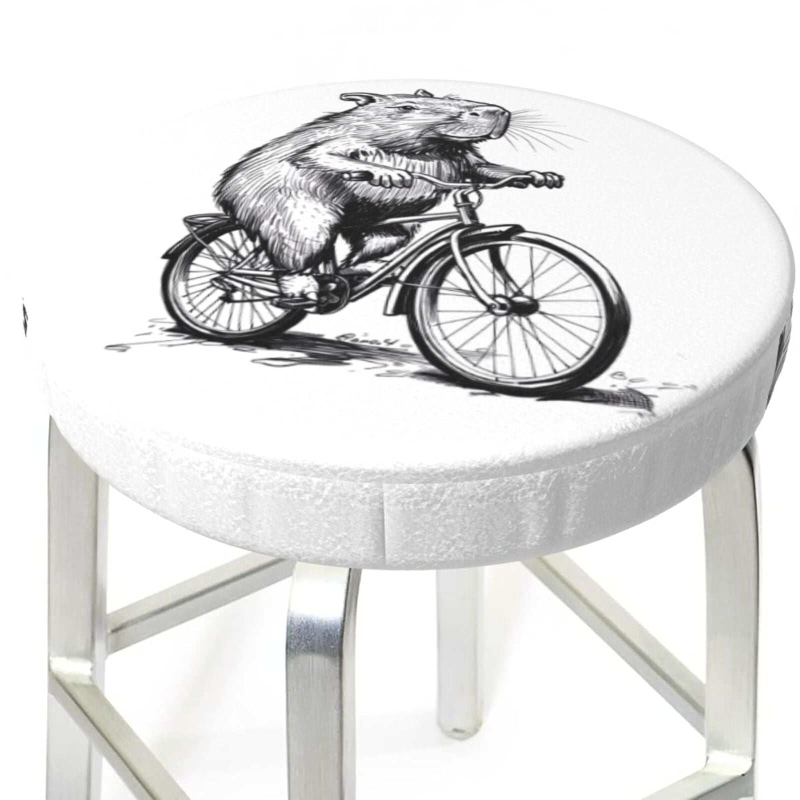 Capybara Riding Bicycle Round Bar Stool Covers, Soft Velvet Bar Stool ...