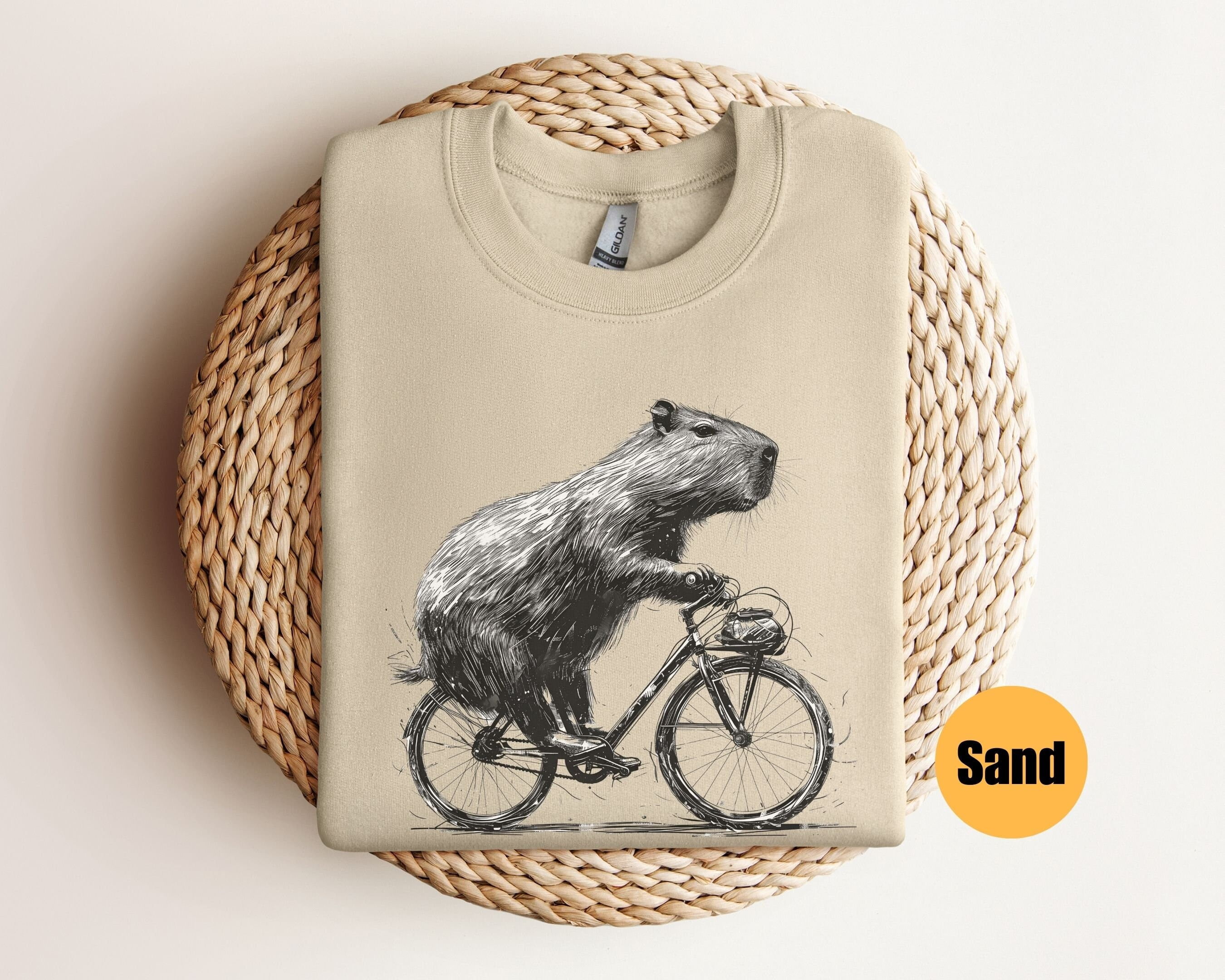 Capybara Riding Bike T-Shirt Graphic Capybara Crewneck Funny Capybara T-Shirt Capybara Gif ...