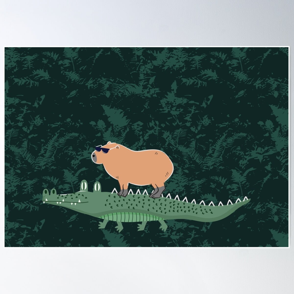 Capybara Riding On A Crocodile - Jungle Background Poster Wall Art ...