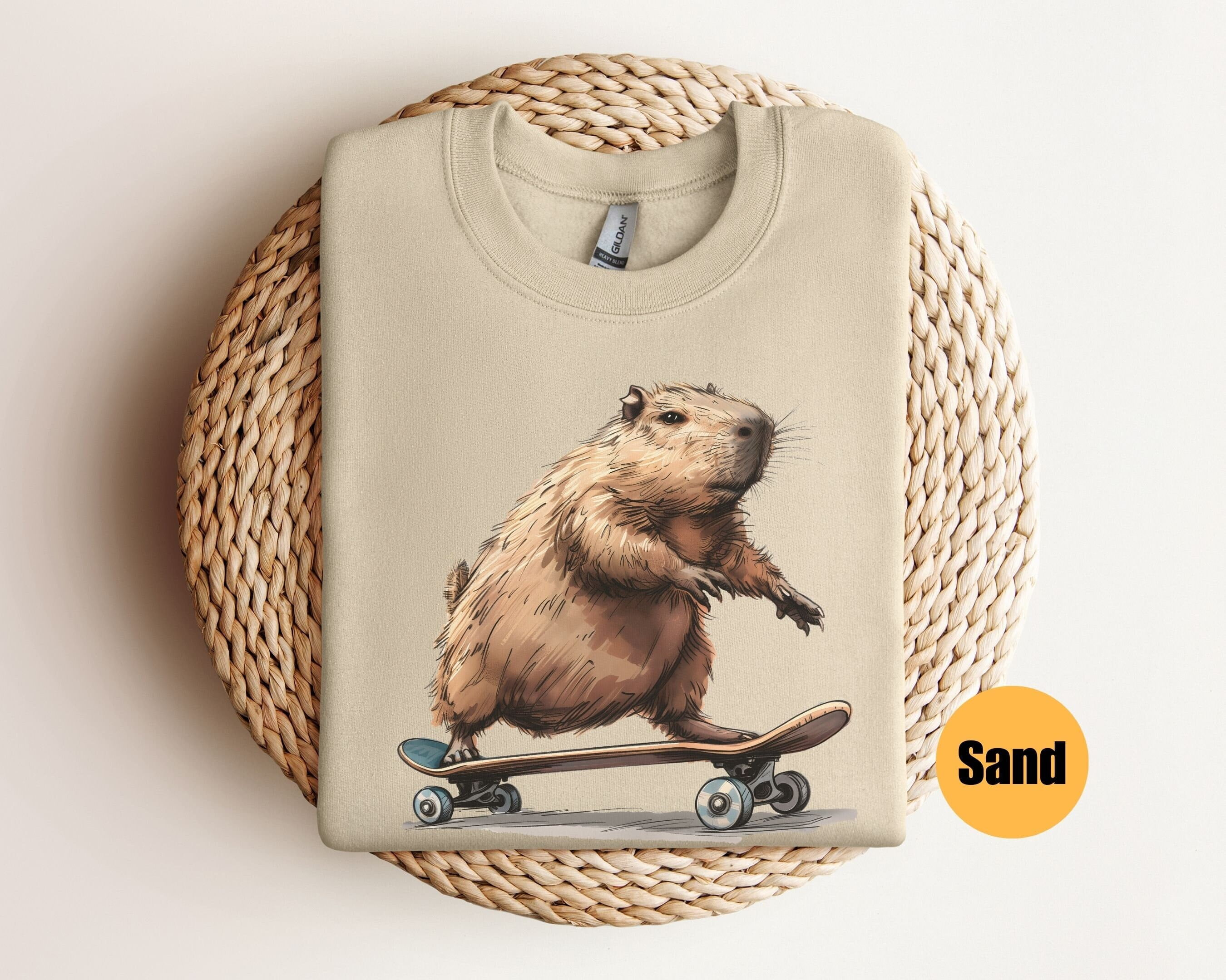 Capybara Riding Skateboard T-Shirt Capybara Capybara Crewneck Shirt ...