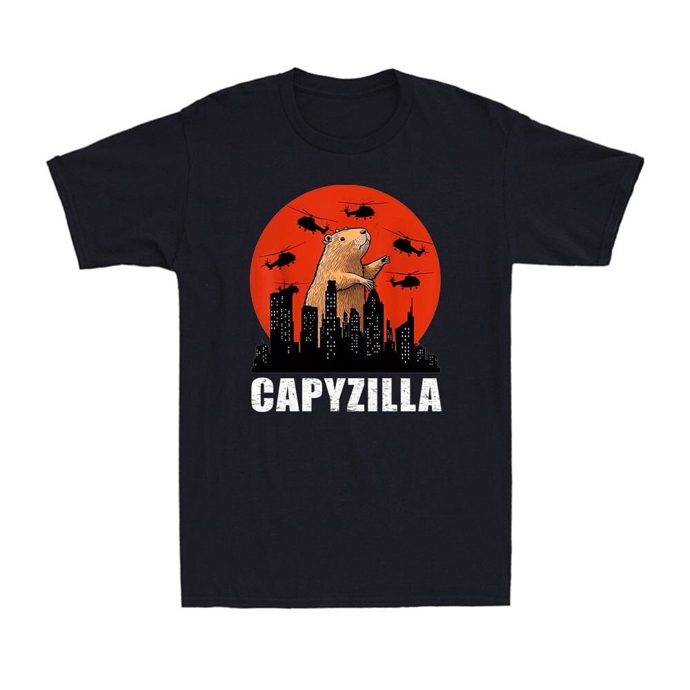 Capybara Rodent Capyzilla Shirt Funny Capybara Graphic Sunset Men's T ...