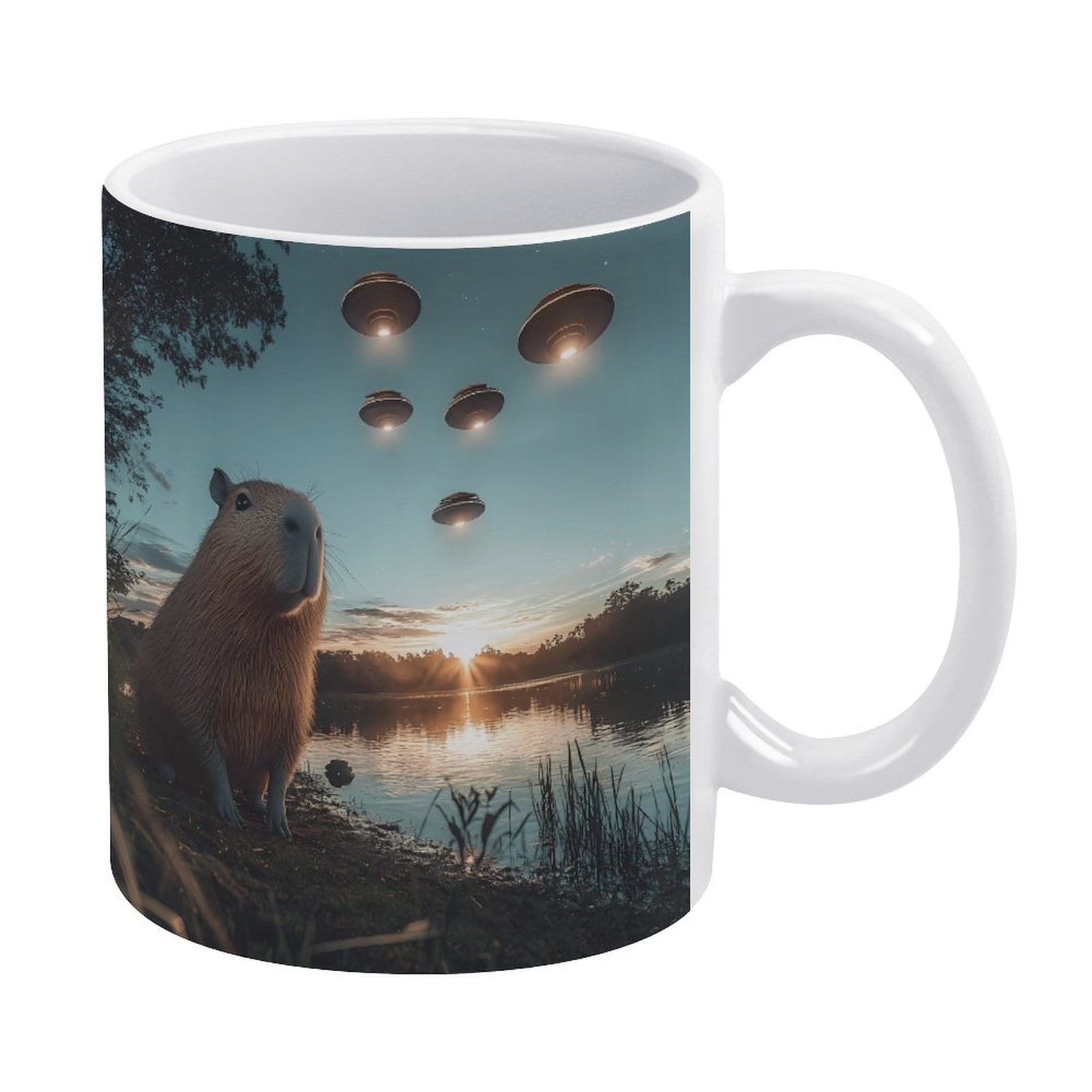 Capybara Selfie with UFOs 11oz Coffee Mug with Handles Ceramic Tea Cup ...