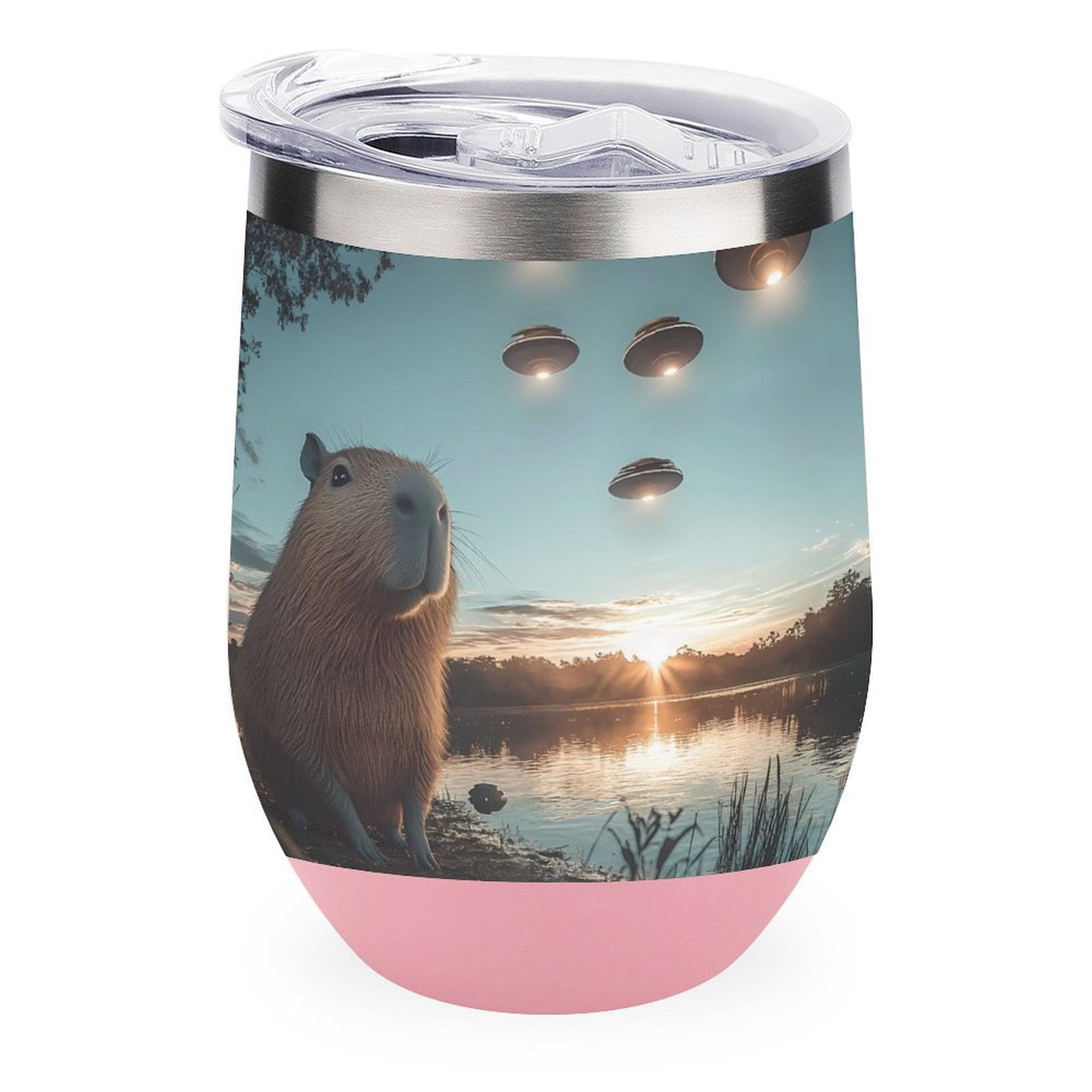 Capybara Selfie with UFOs 12oz Wine Tumbler with lid Stainless Steel ...