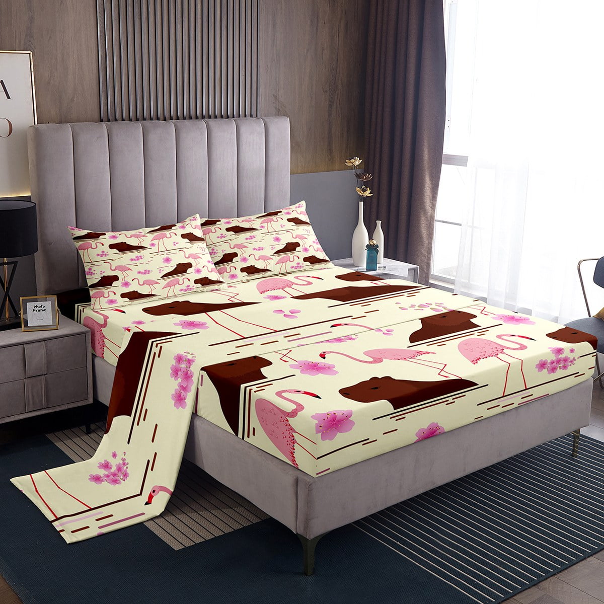 Capybara Sheet Set Twin Size Pink Flamingo Decor Bed Sheets Set for ...