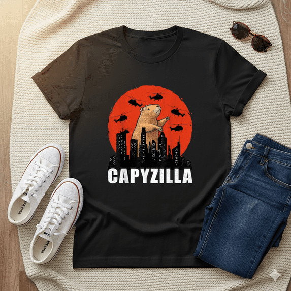 Capybara Shirt Funny Capybara Rodent Capyzilla Monster Parody Unisex T ...